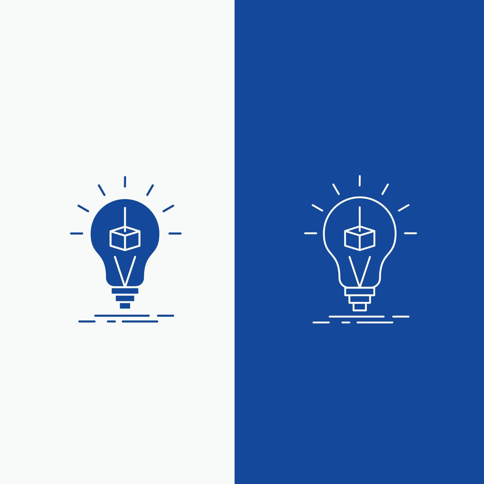 3d Cube. idea. bulb. printing. box Line and Glyph web Button in Blue color Vertical Banner for ...