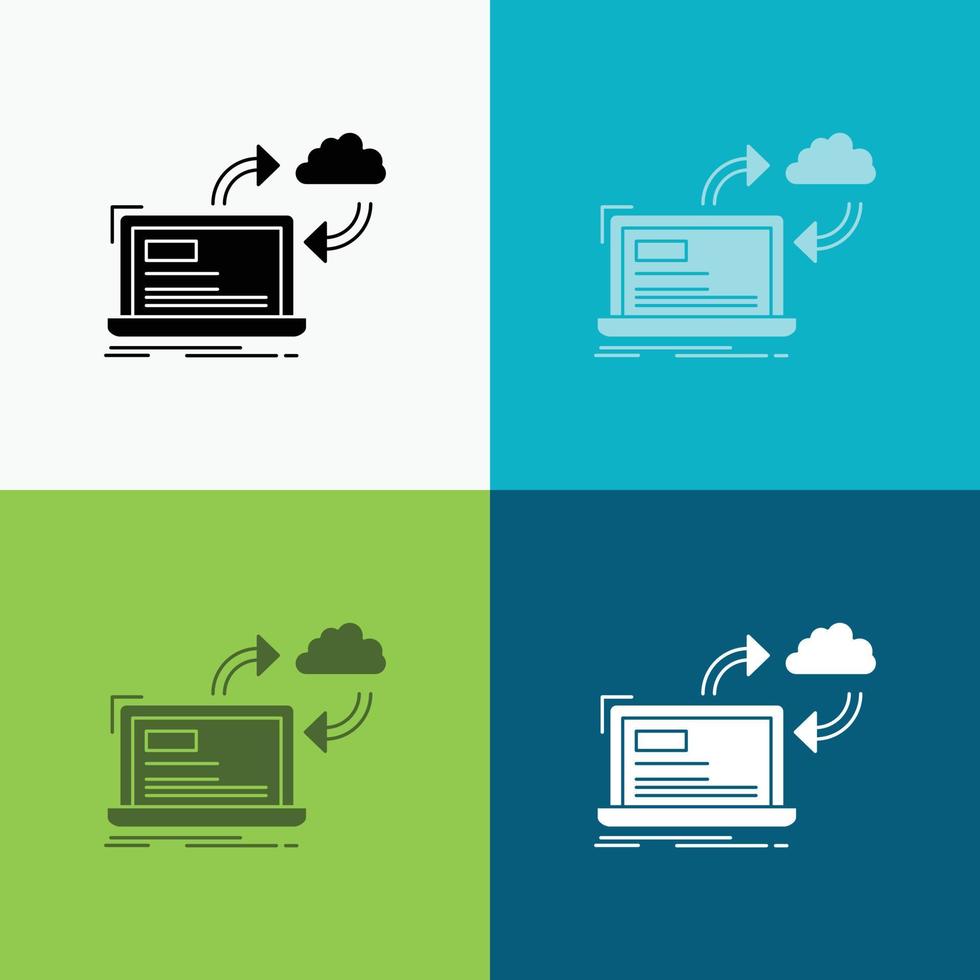 sync. processing. data. dashboard. arrows Icon Over Various Background. glyph style design ...