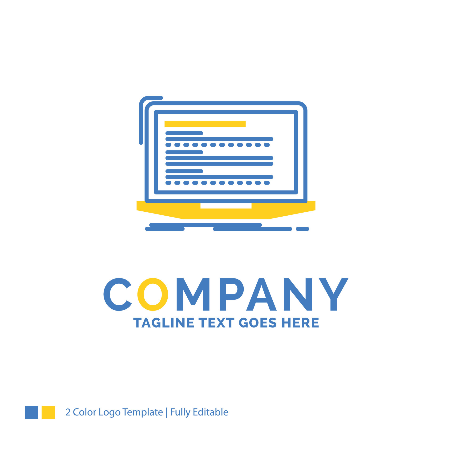 Code Coding Computer Monoblock Laptop Blue Yellow Business Logo Template Creative Design