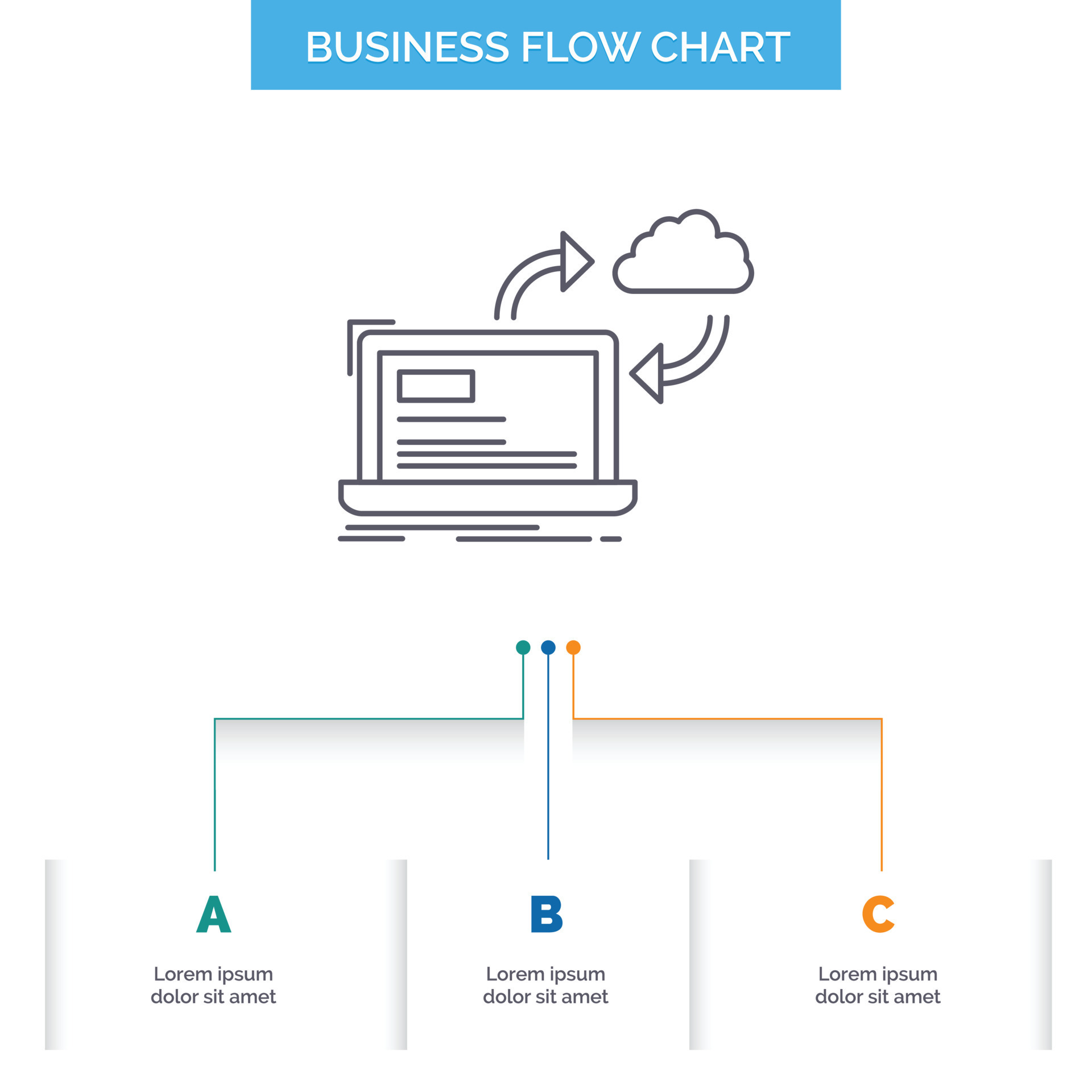 Sync Processing Data Dashboard Arrows Business Flow Chart Design With 3 Steps Line Icon For