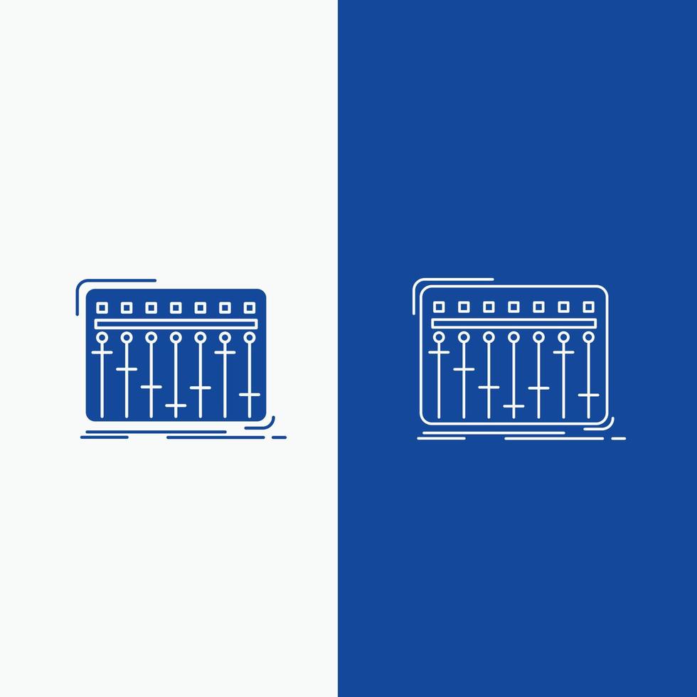 Console. dj. mixer. music. studio Line and Glyph web Button in Blue color Vertical Banner for UI ...