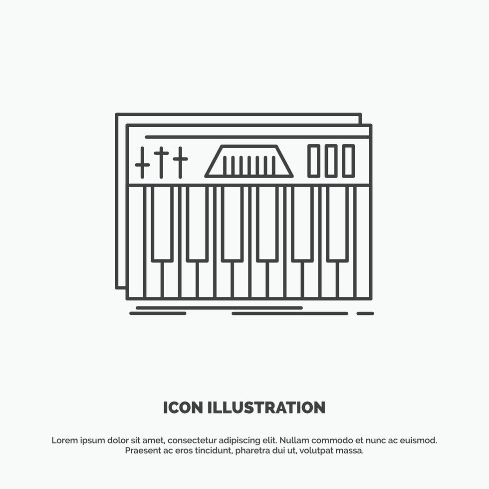 Controller Keyboard Keys Midi Sound Icon Line Vector Gray Symbol