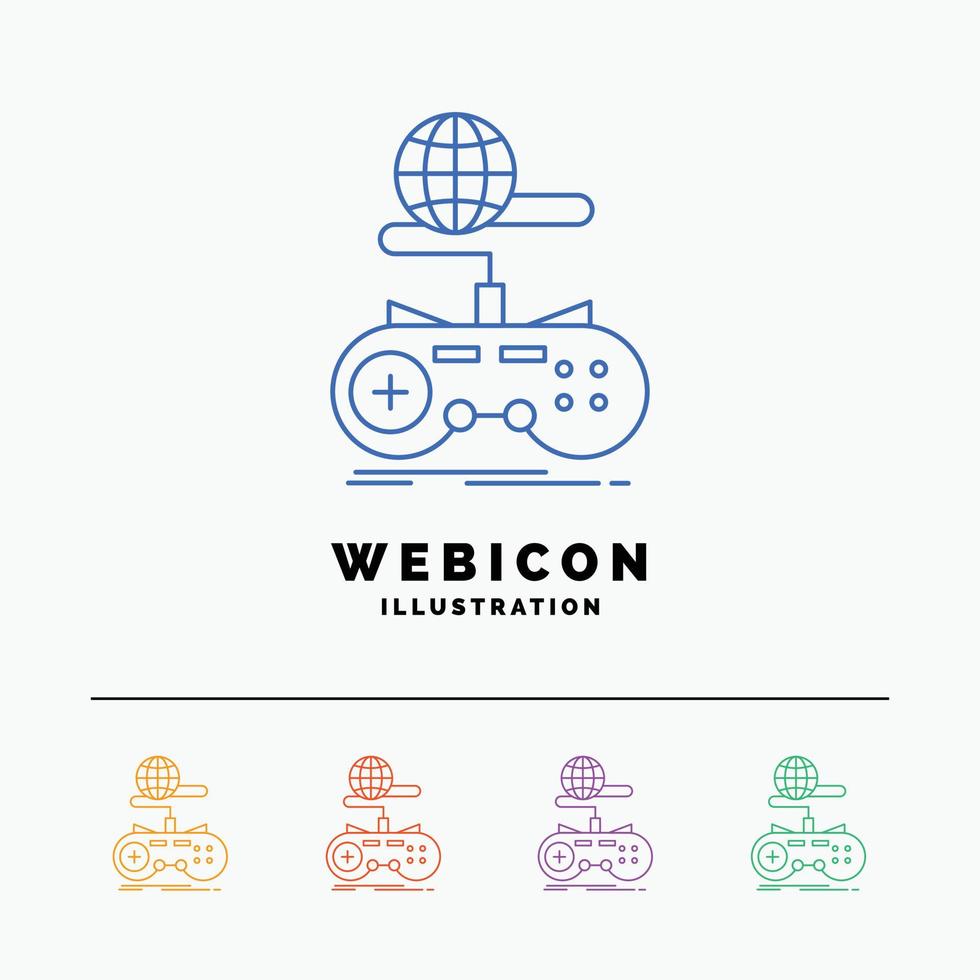 Game Gaming Internet Multiplayer Online 5 Color Line Web Icon Template Isolated On White