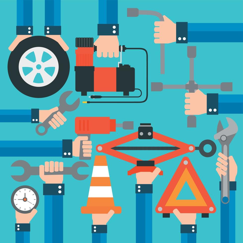 Equipo De Emergencia Para Automóviles Diseño Moderno Conjunto Plano 12949915 Vector En Vecteezy