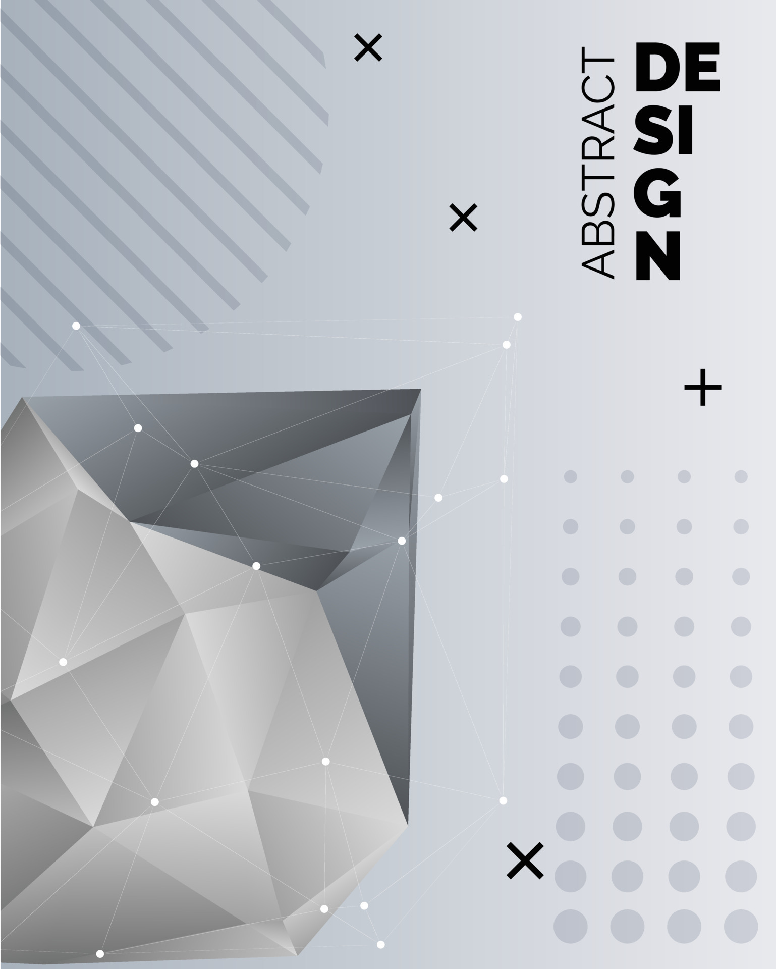 Abstract 3d chaotic low poly shapes. Flying polygonal pyramids in empty ...