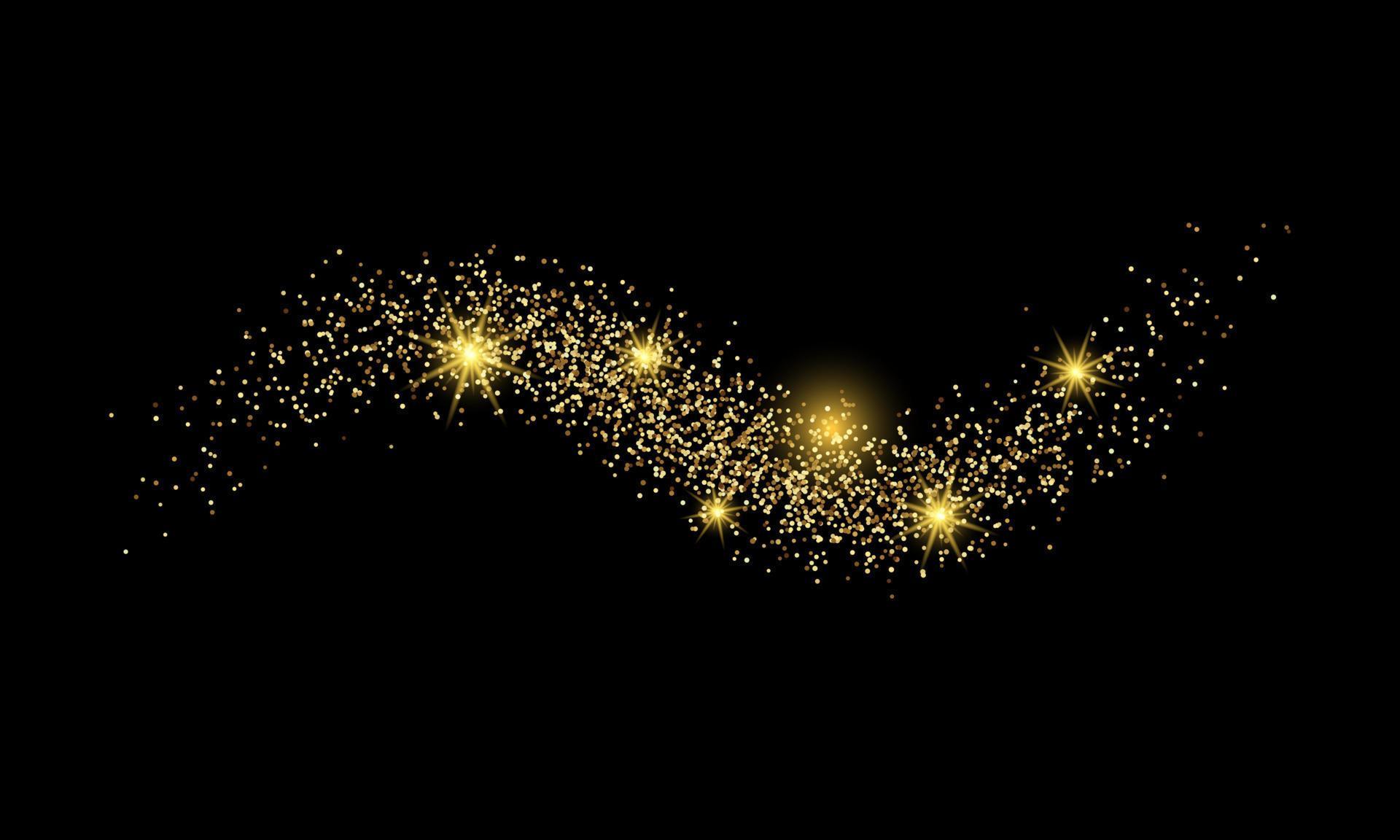 Light Wave with Gold Glitter Effect on a black background. Abstract ...