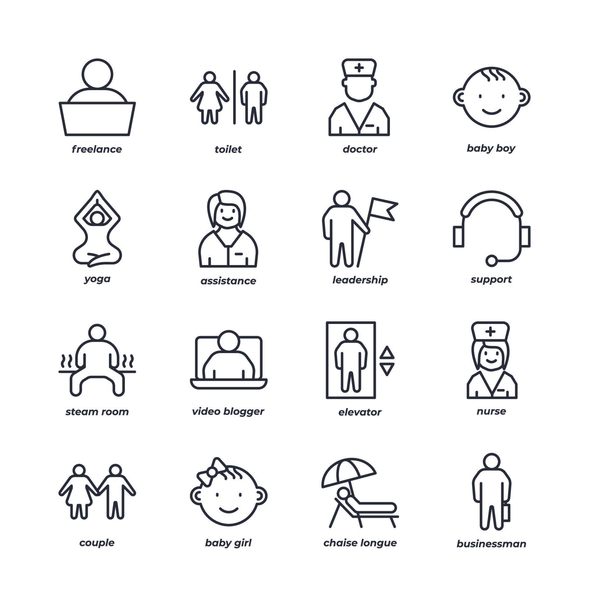 People Line Icons Set Outline Vector Symbol Collection Linear Style Pictogram Pack Signs