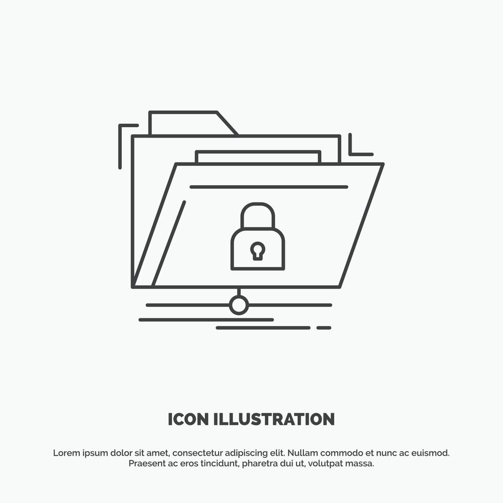 encryption. files. folder. network. secure Icon. Line vector gray symbol for UI and UX. website ...