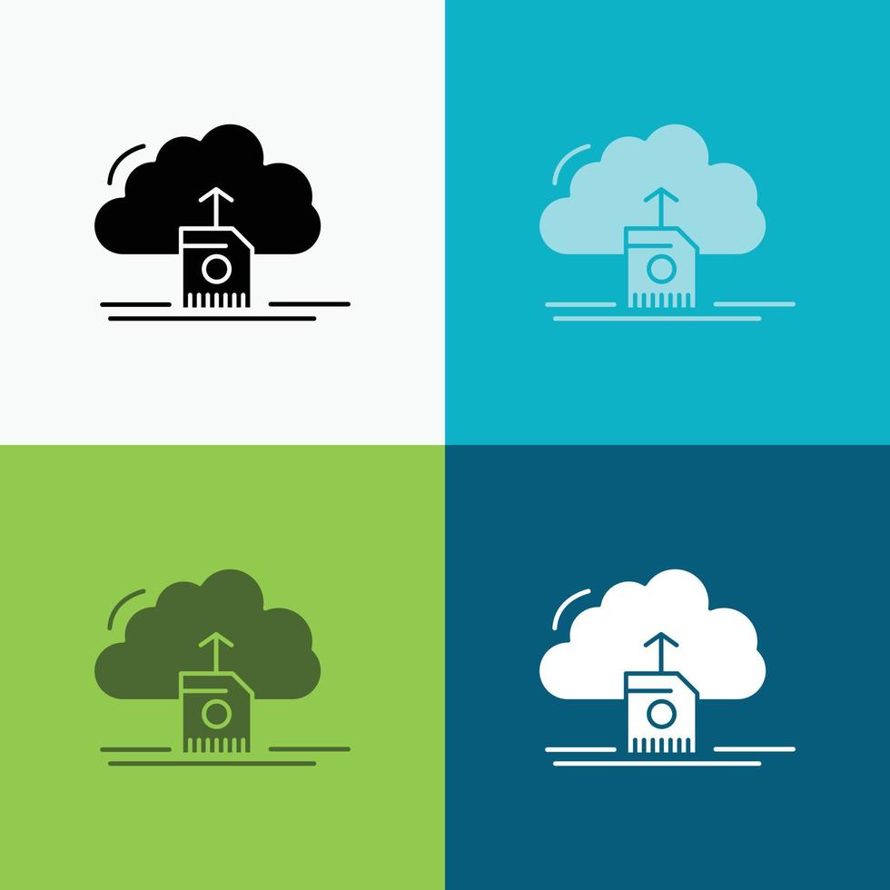 Cloud Upload Save Data Computing Icon Over Various Background Glyph Style Design Designed