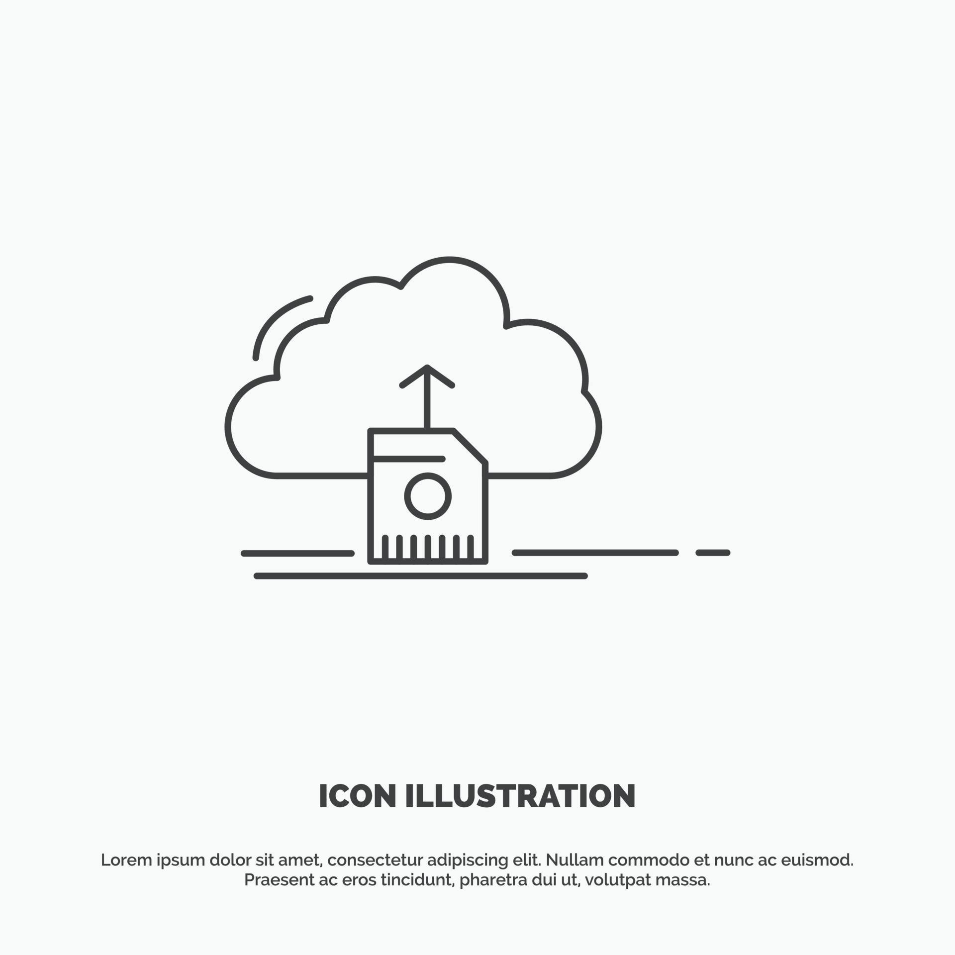 Cloud Upload Save Data Computing Icon Line Vector Gray Symbol For