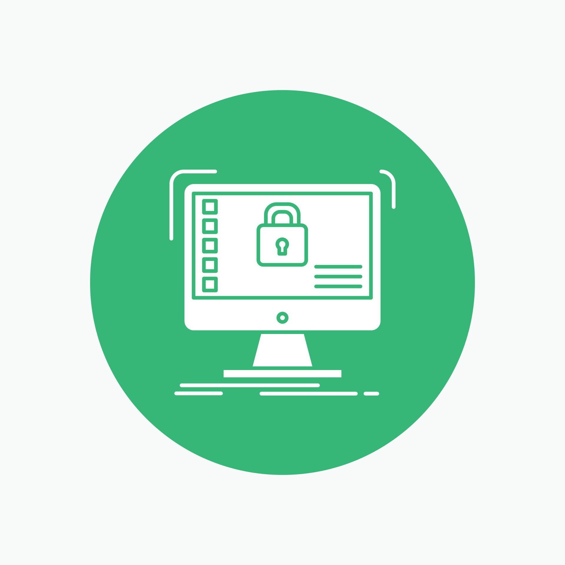 Secure Protection Safe System Data White Glyph Icon In Circle Vector Button Illustration