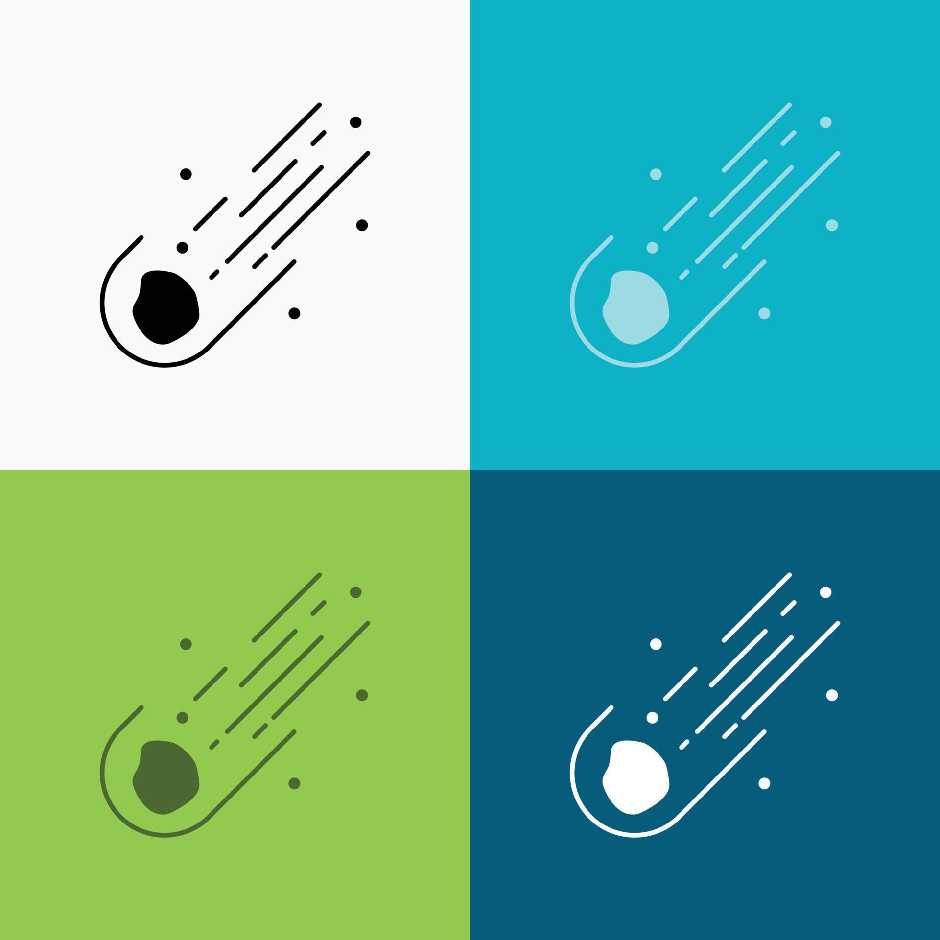 Asteroid Astronomy Meteor Space Comet Icon Over Various Background Glyph Style Design