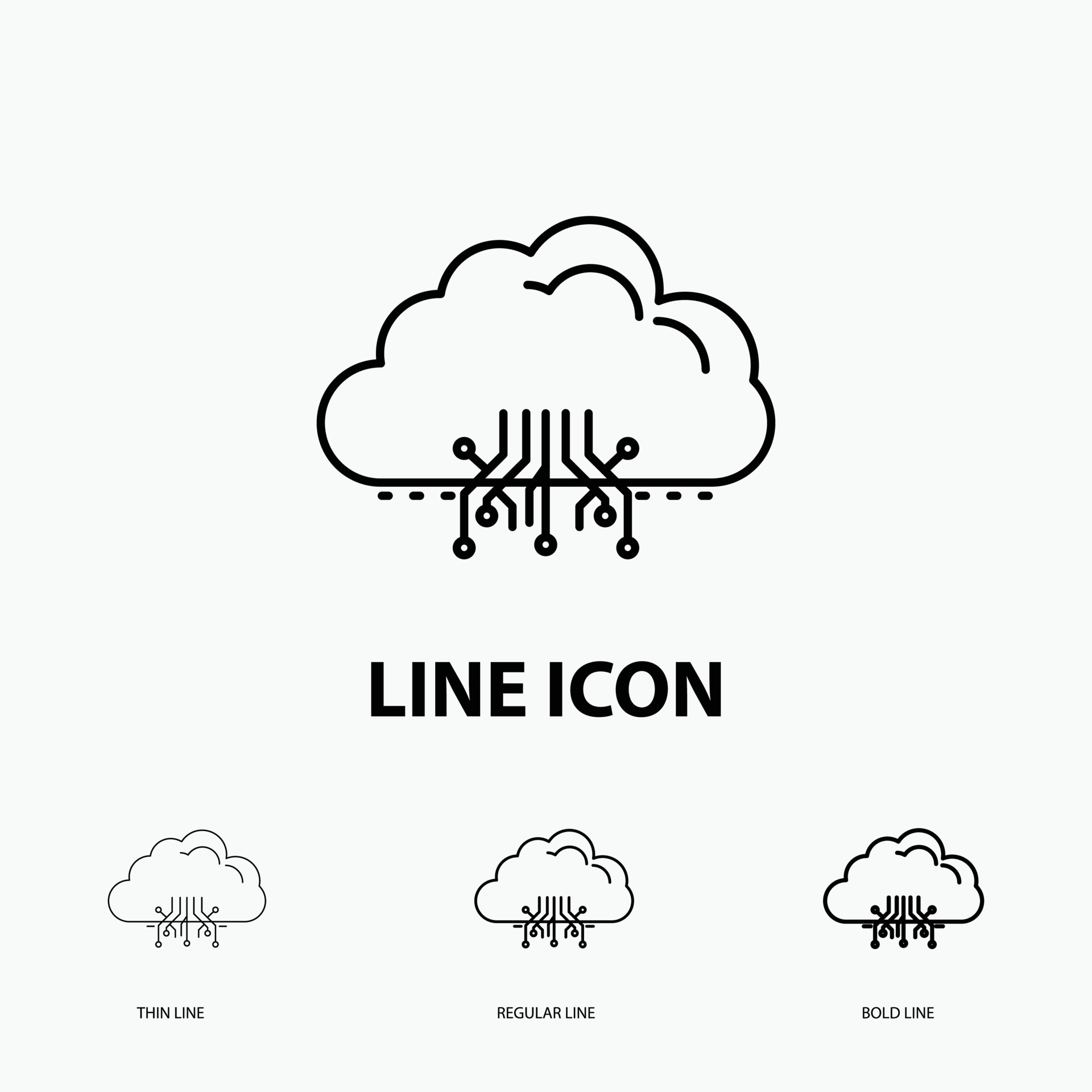 Cloud Computing Data Hosting Network Icon In Thin Regular And Bold