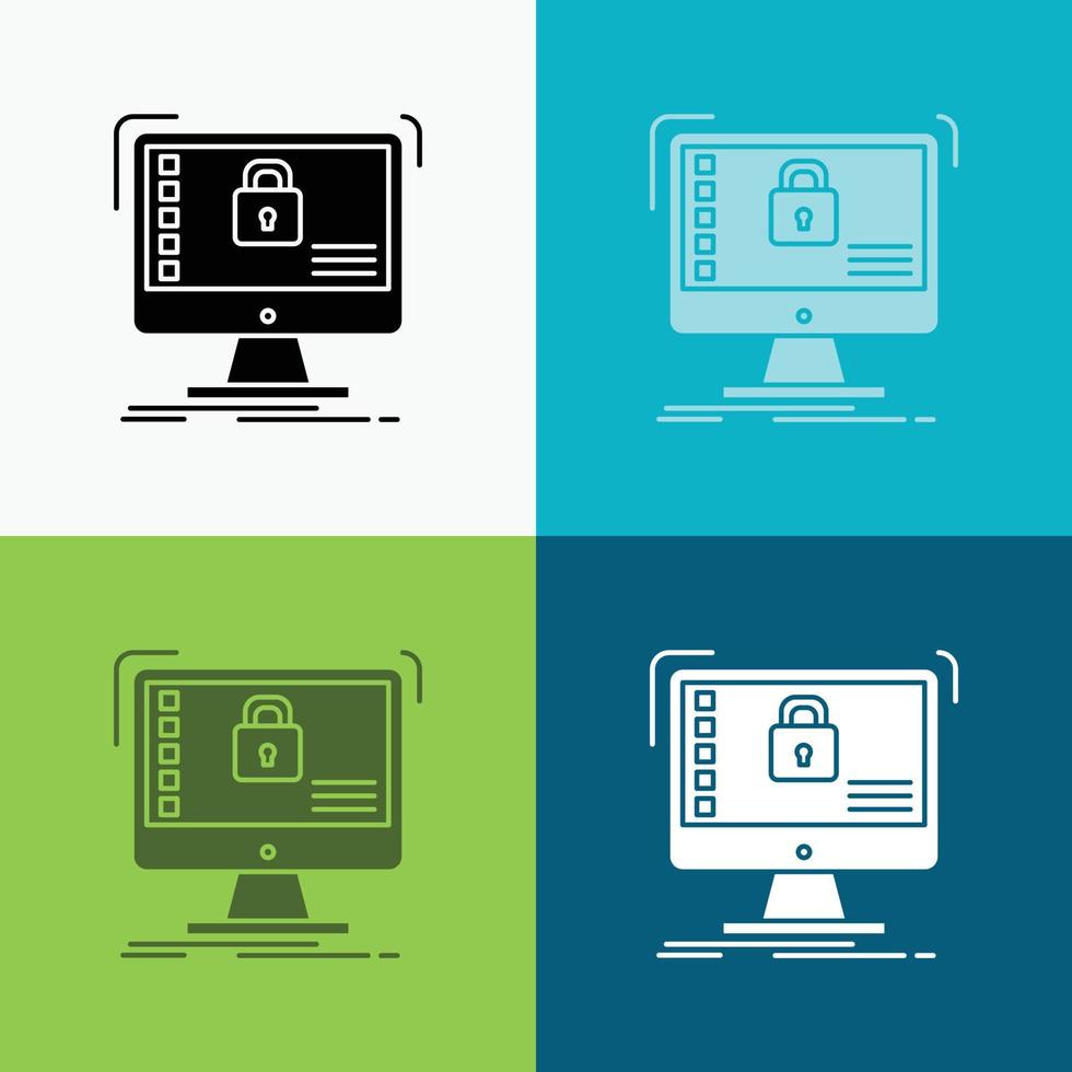 Secure Protection Safe System Data Icon Over Various Background Glyph Style Design