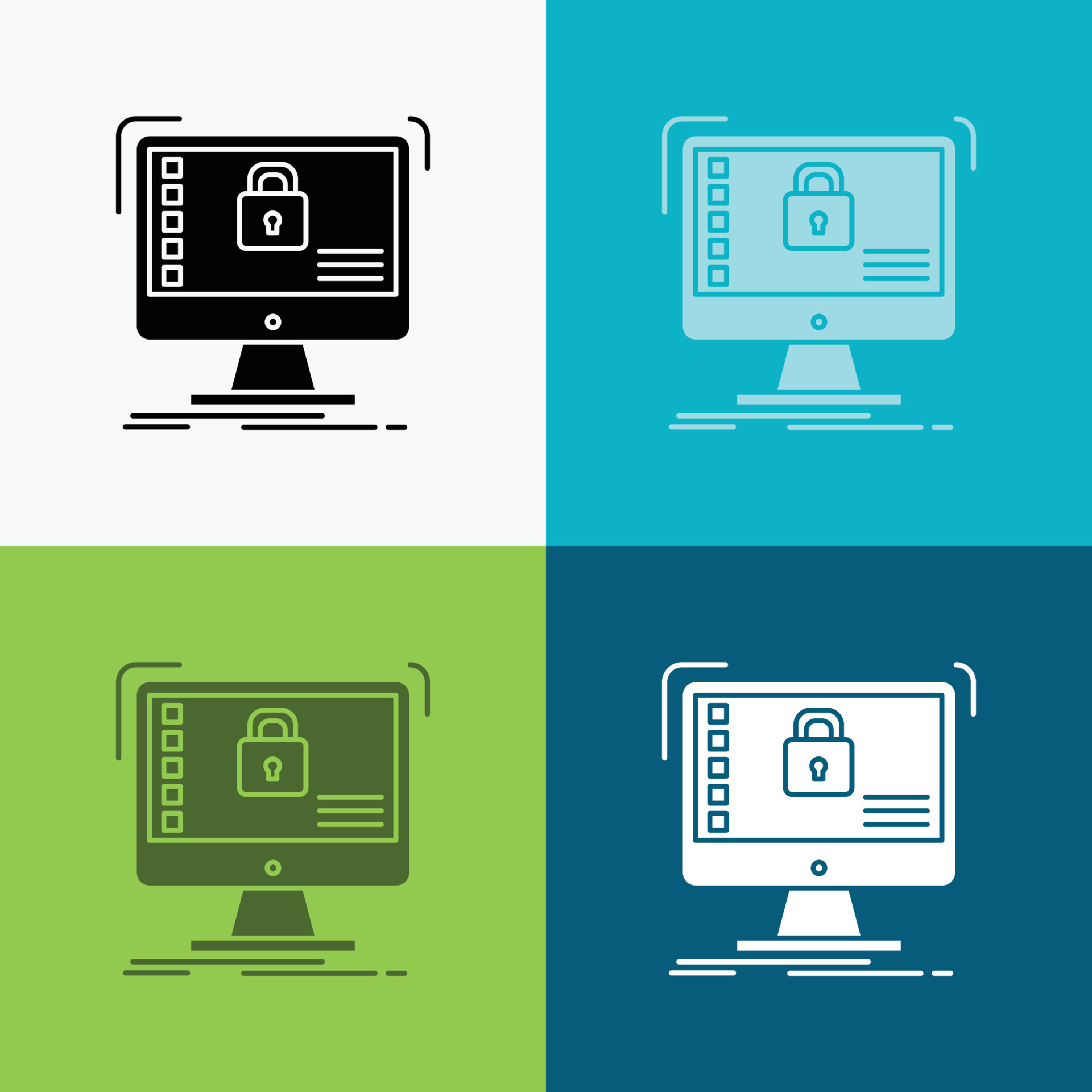 Secure Protection Safe System Data Icon Over Various Background Glyph Style Design