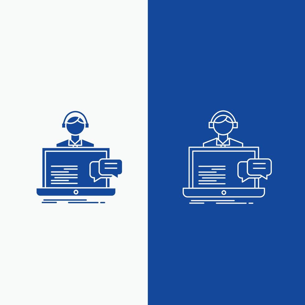 Support Chat Customer Service Help Line And Glyph Web Button In Blue Color Vertical Banner