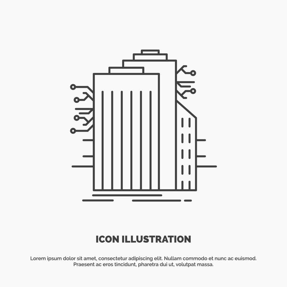 Building. Technology. Smart City. Connected. internet Icon. Line vector gray symbol for UI and ...