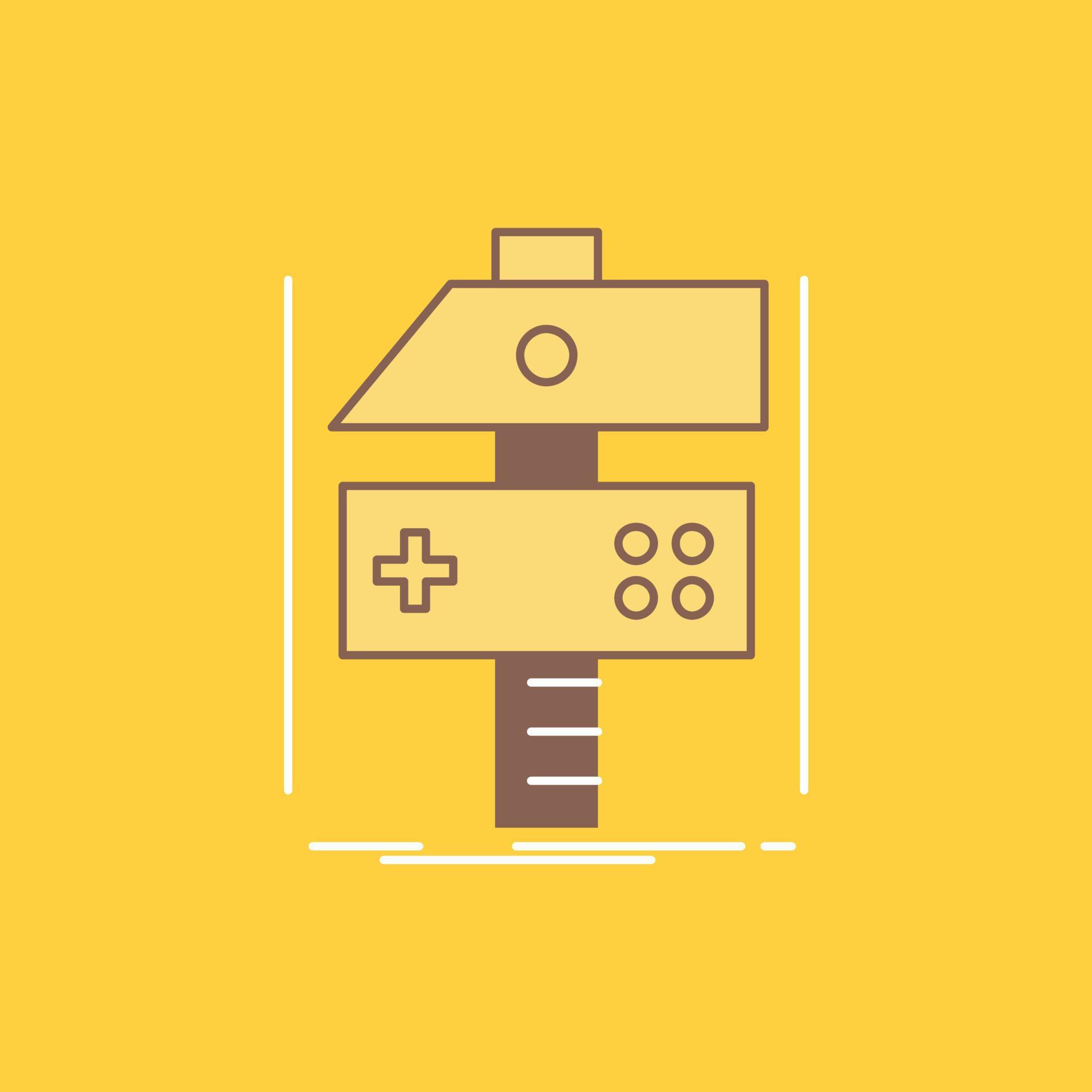 Build. craft. develop. developer. game Flat Line Filled Icon. Beautiful Logo button over yellow ...