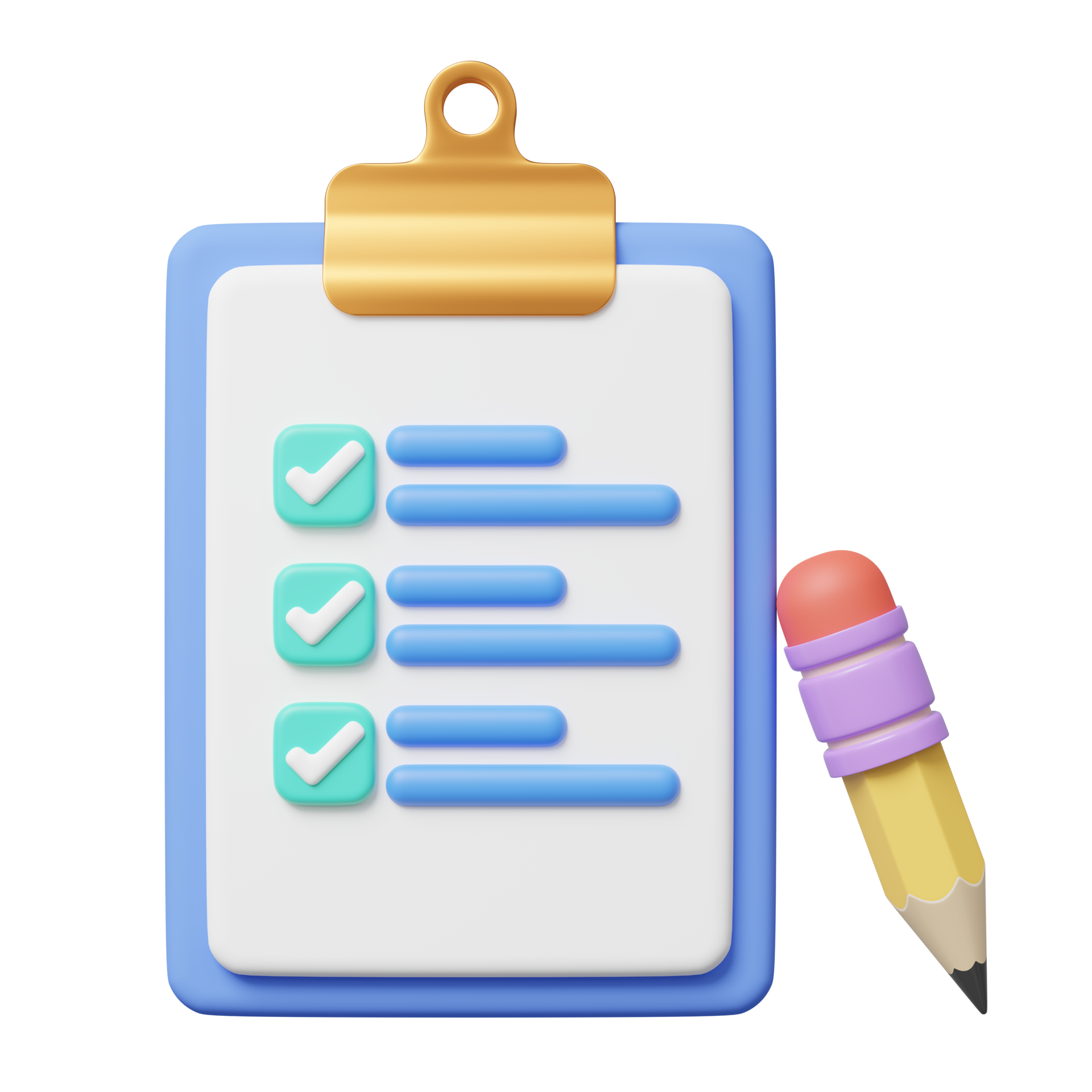 3d Checklist and pencil on transparent. Confirmed or approved document ... 3d Checklist and pencil on transparent. Confirmed or approved document ...