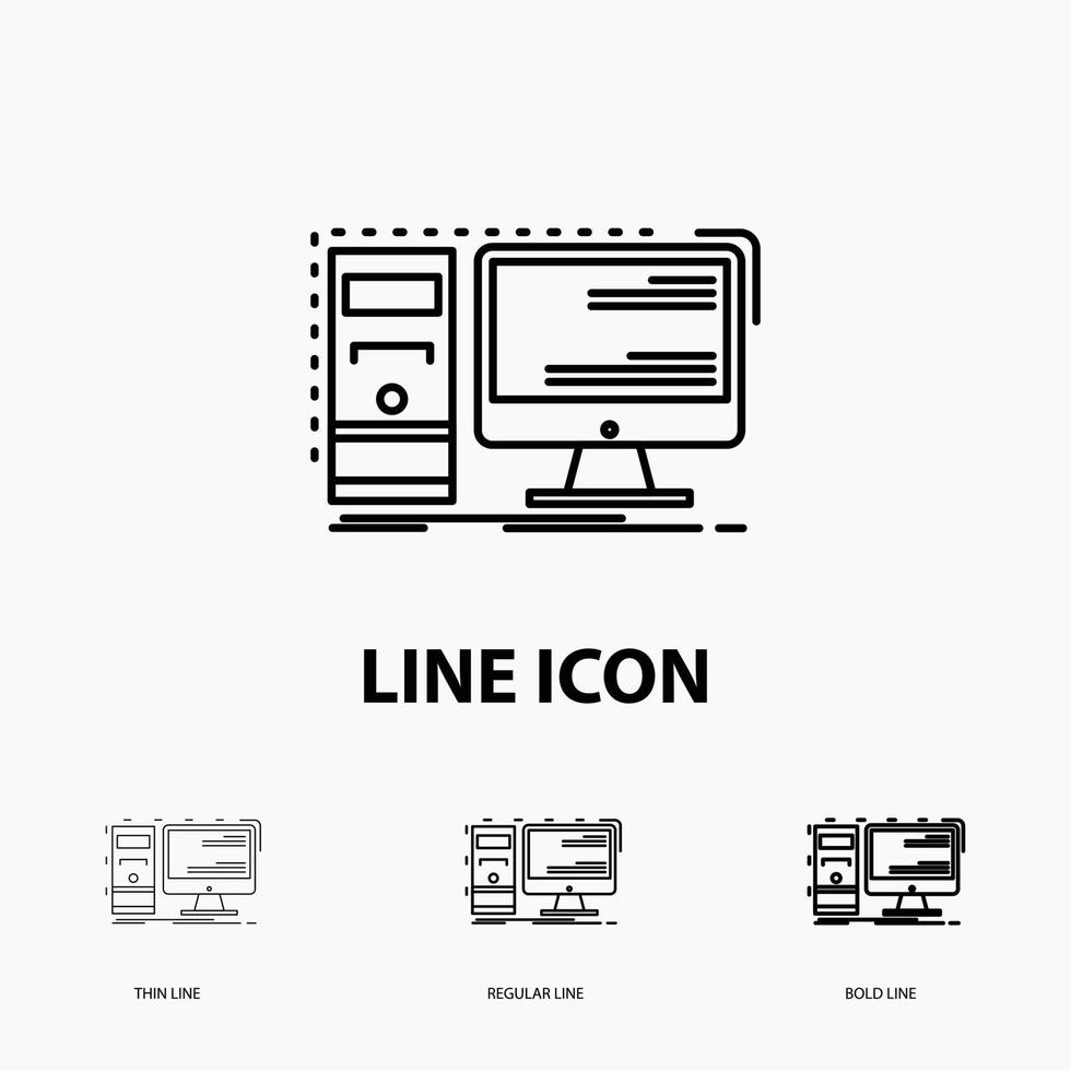 Computer. desktop. hardware. workstation. System Icon in Thin. Regular and Bold Line Style ...