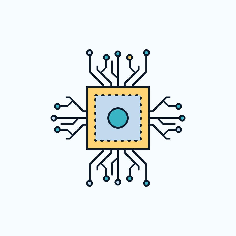 Chip. cpu. microchip. processor. technology Flat Icon. green and Yellow sign and symbols for ...