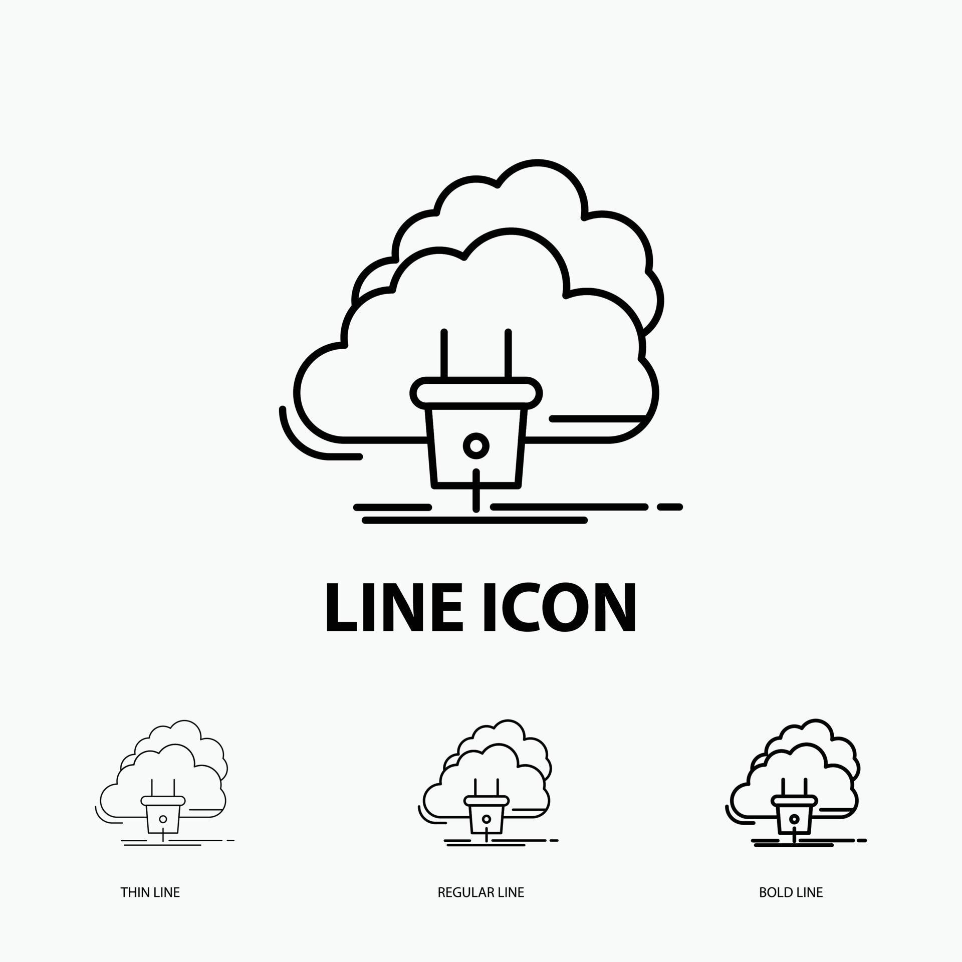 Cloud Connection Energy Network Power Icon In Thin Regular And Bold Line Style Vector