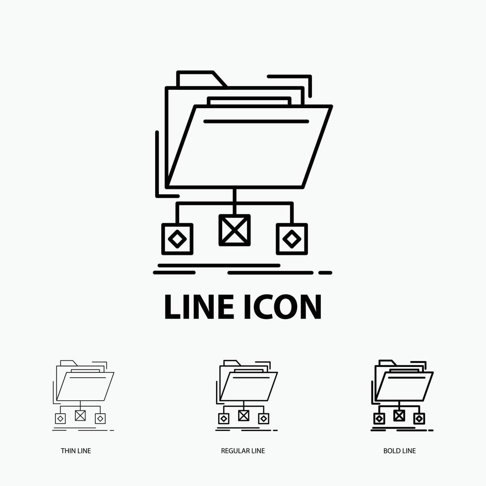Backup Data Files Folder Network Icon In Thin Regular And Bold Line Style Vector