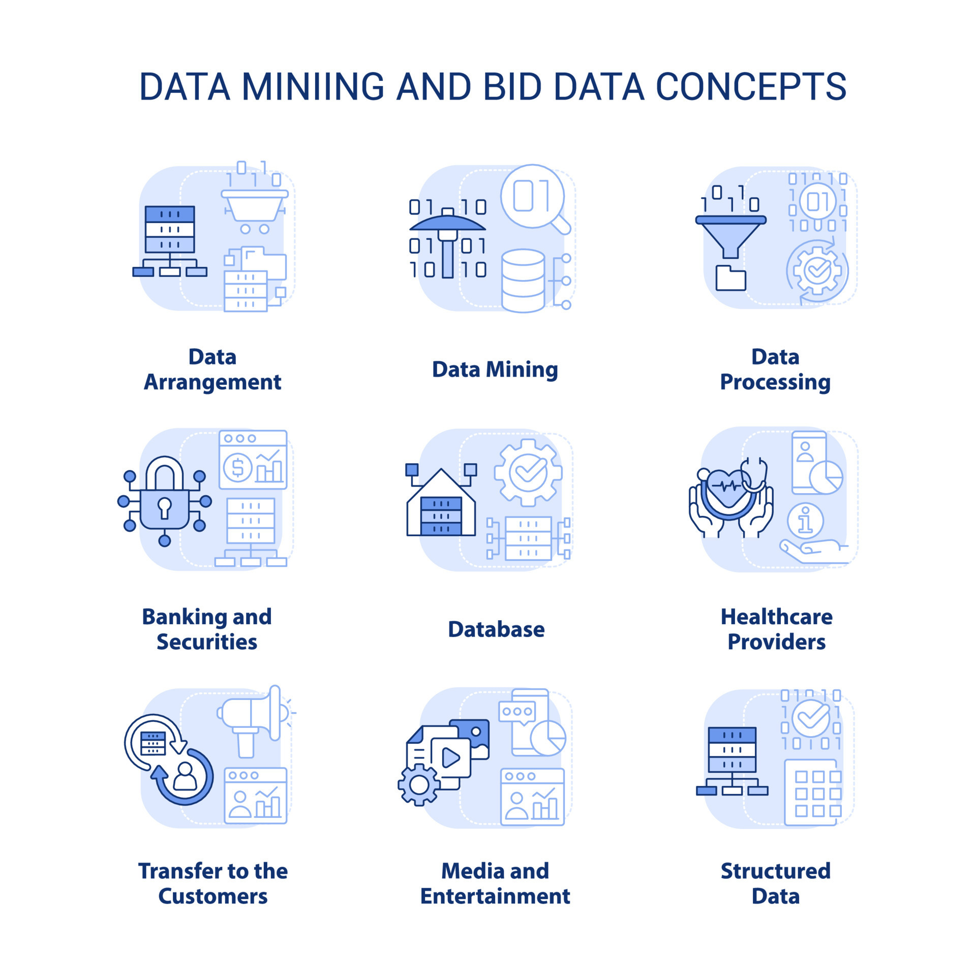 Data Mining And Big Data Light Blue Concept Icons Set Database Analysis Idea Thin Line Color