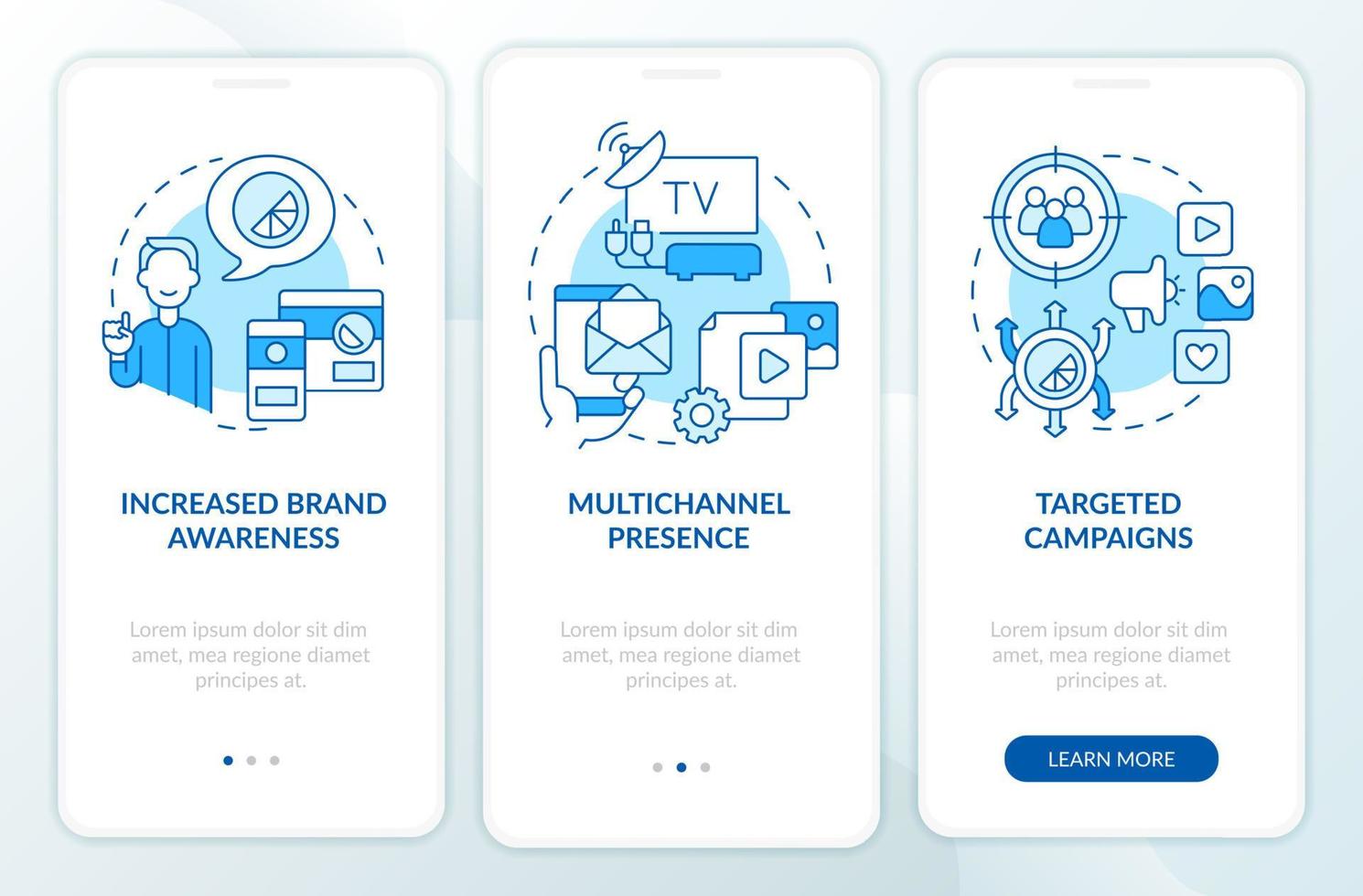 Digital Transformation Pros Blue Onboarding Mobile App Screen Walkthrough 3 Steps Graphic