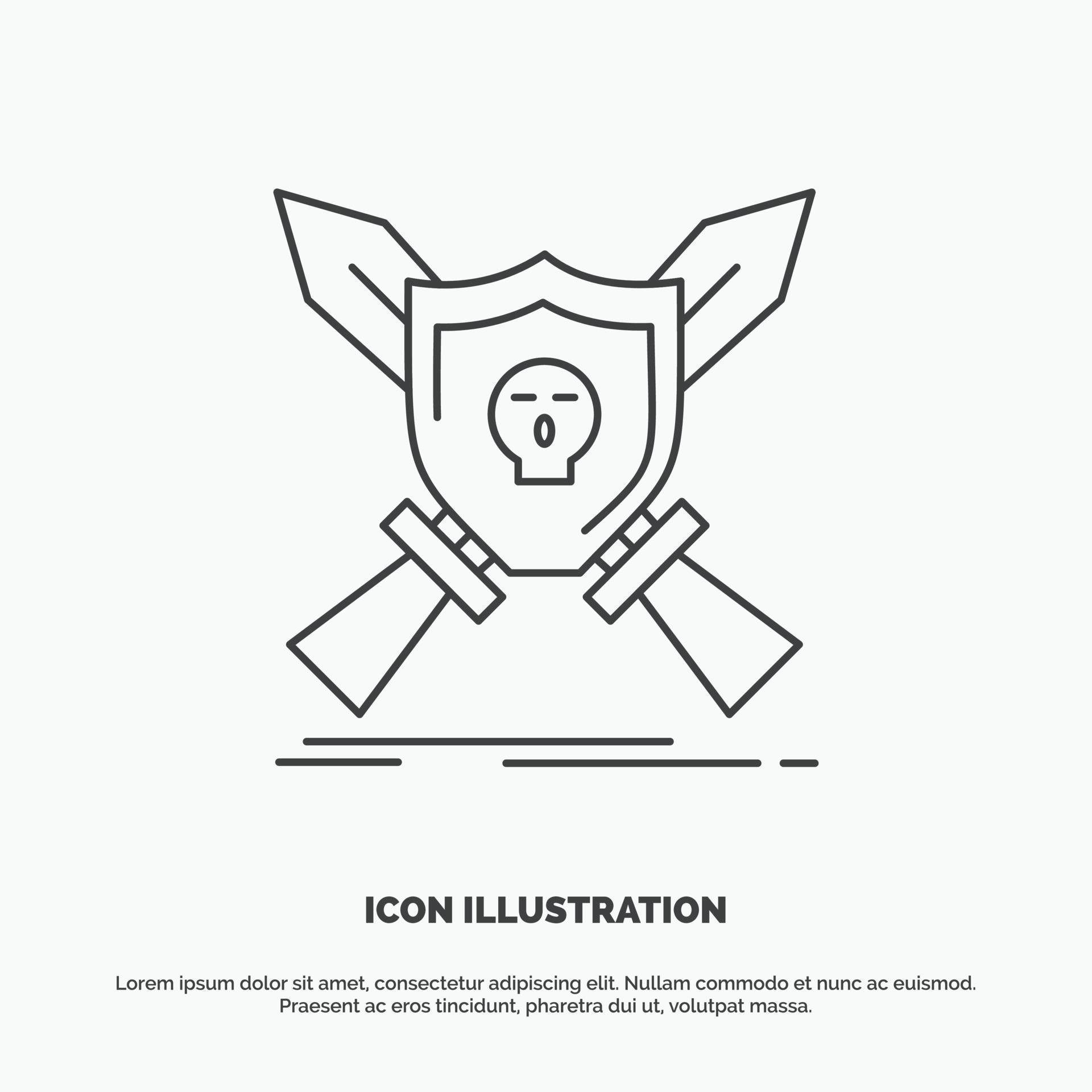 Badge Emblem Game Shield Swords Icon Line Vector Gray Symbol For Ui And Ux Website Or