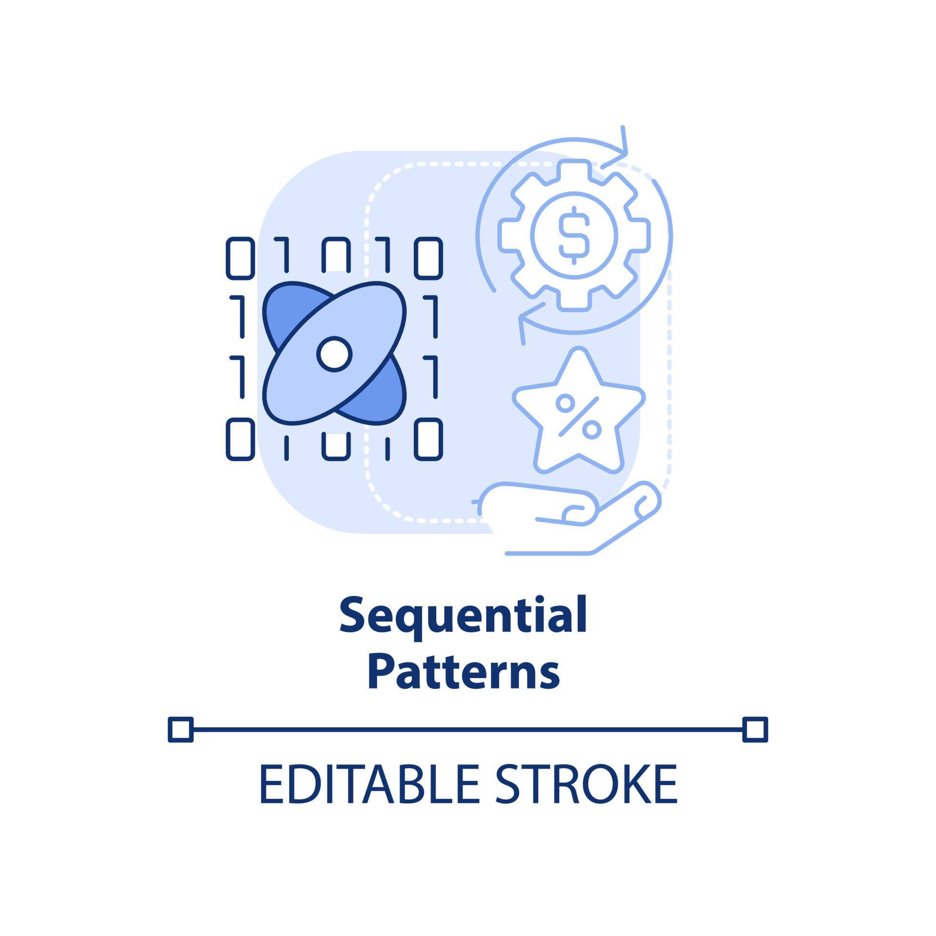 Sequential patterns light blue concept icon. Data mining technique abstract idea thin line ...