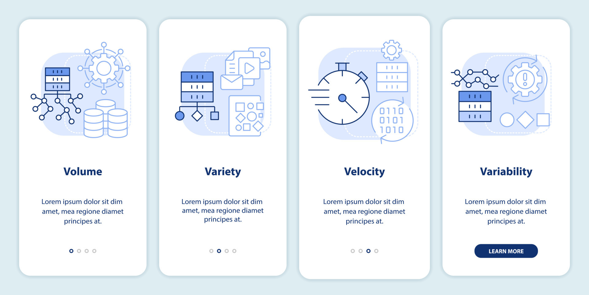 Characteristics Of Big Data Light Blue Onboarding Mobile App Screen