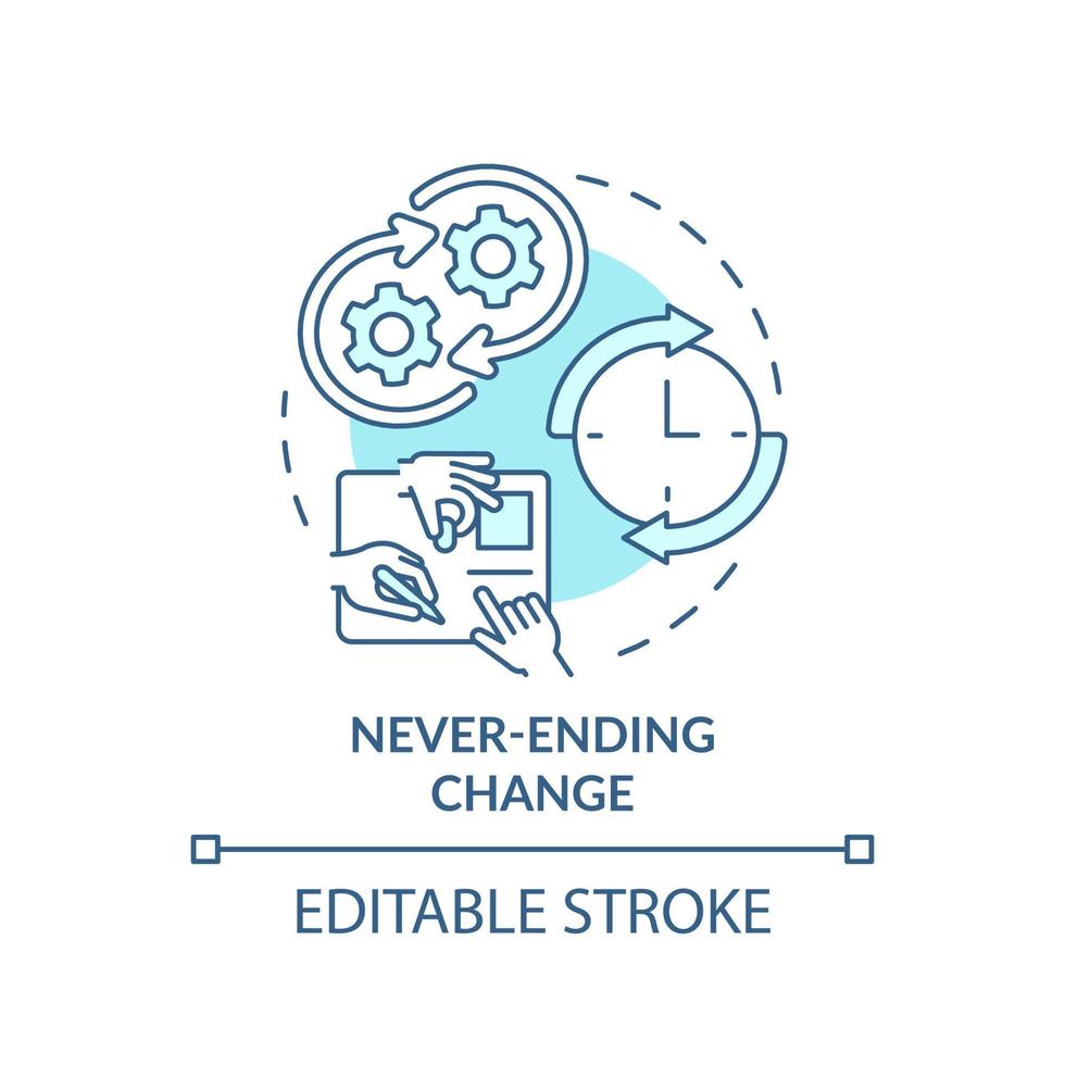Never ending change turquoise concept icon. Digital transformation disadvantage abstract idea ...