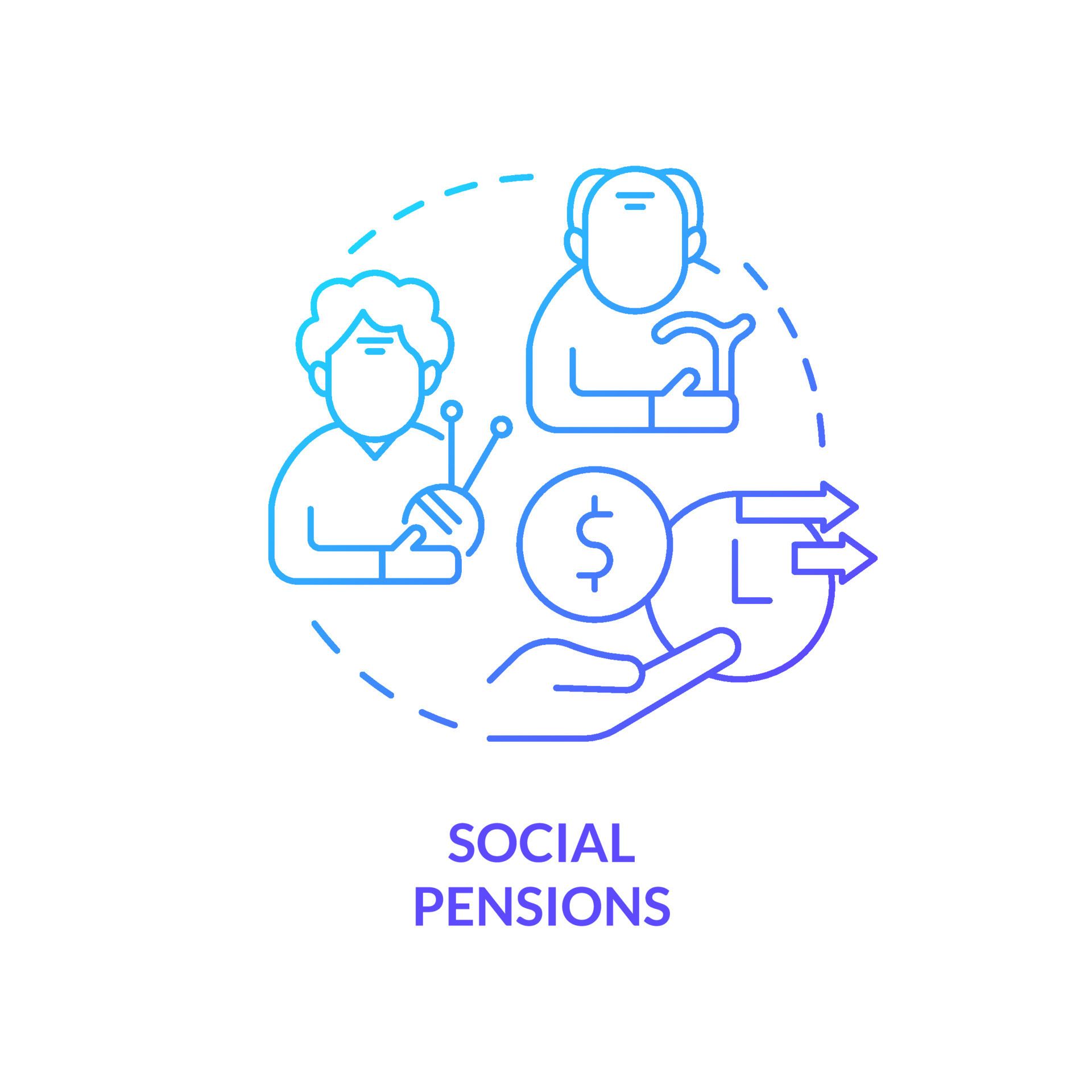 Social pensions blue gradient concept icon. Financial support. Work ... Social pensions blue gradient concept icon. Financial support. Work ...