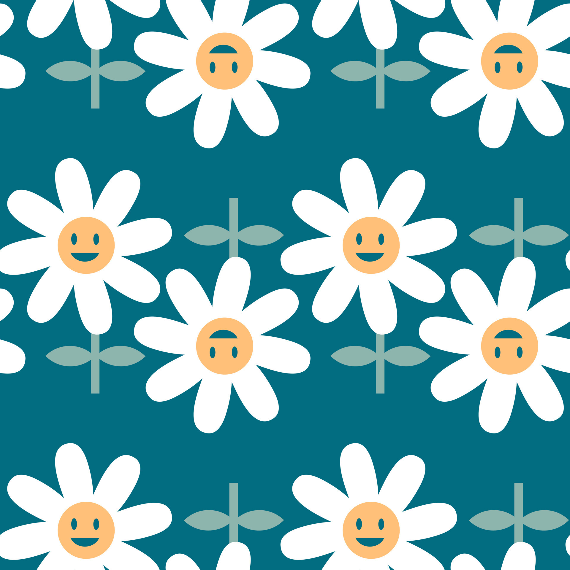 Retro daisy flowers with smiling faces seamless pattern. 12963570 ... Retro daisy flowers with smiling faces seamless pattern. 12963570 ...