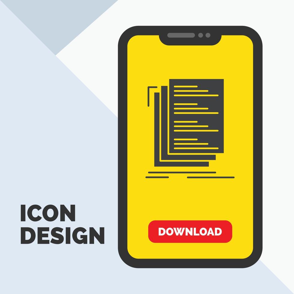 Code. coding. compile. files. list Glyph Icon in Mobile for Download Page. Yellow Background ...