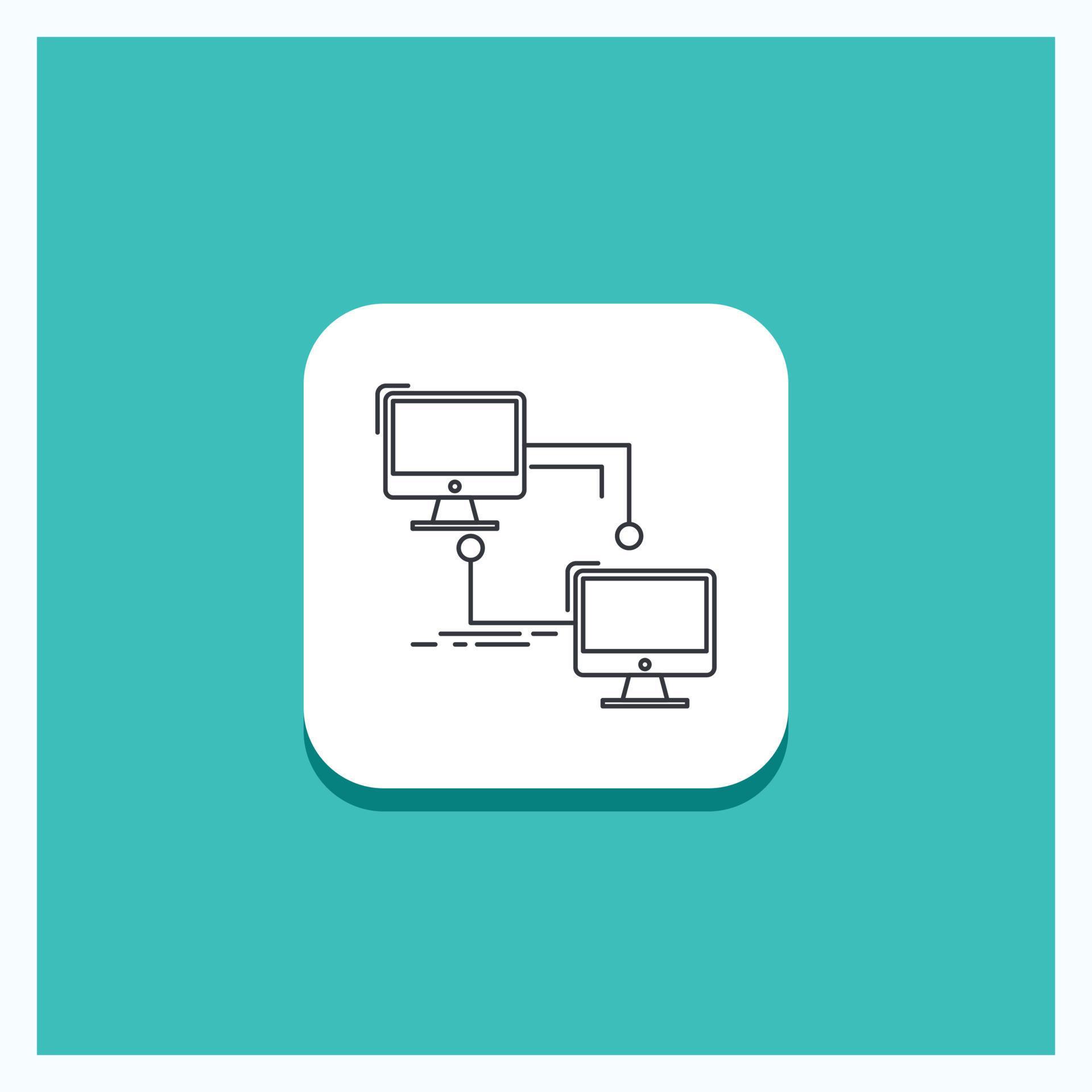 Round Button for local. lan. connection. sync. computer Line icon Turquoise Background 12964366 ...