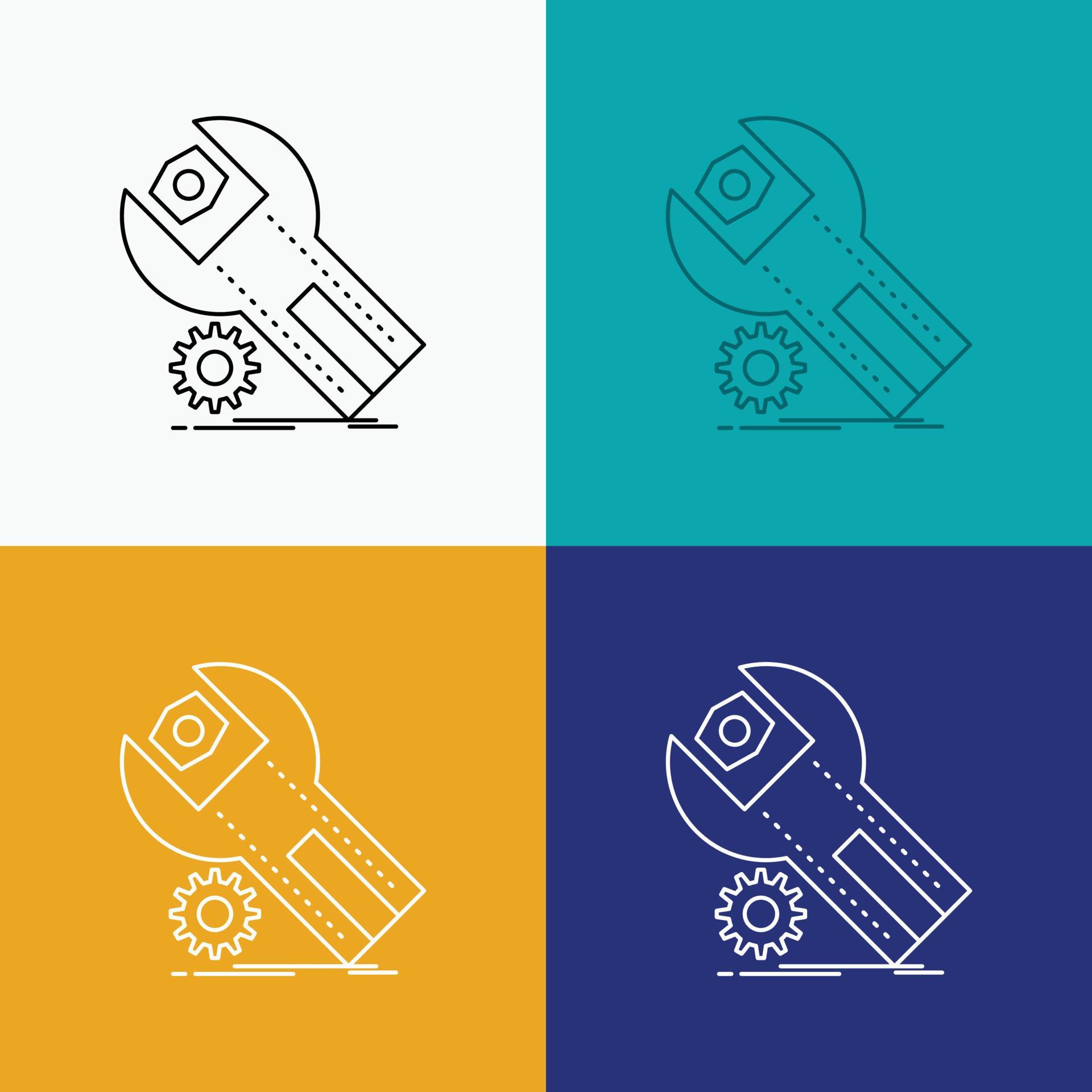 Settings App Installation Maintenance Service Icon Over Various Background Line Style