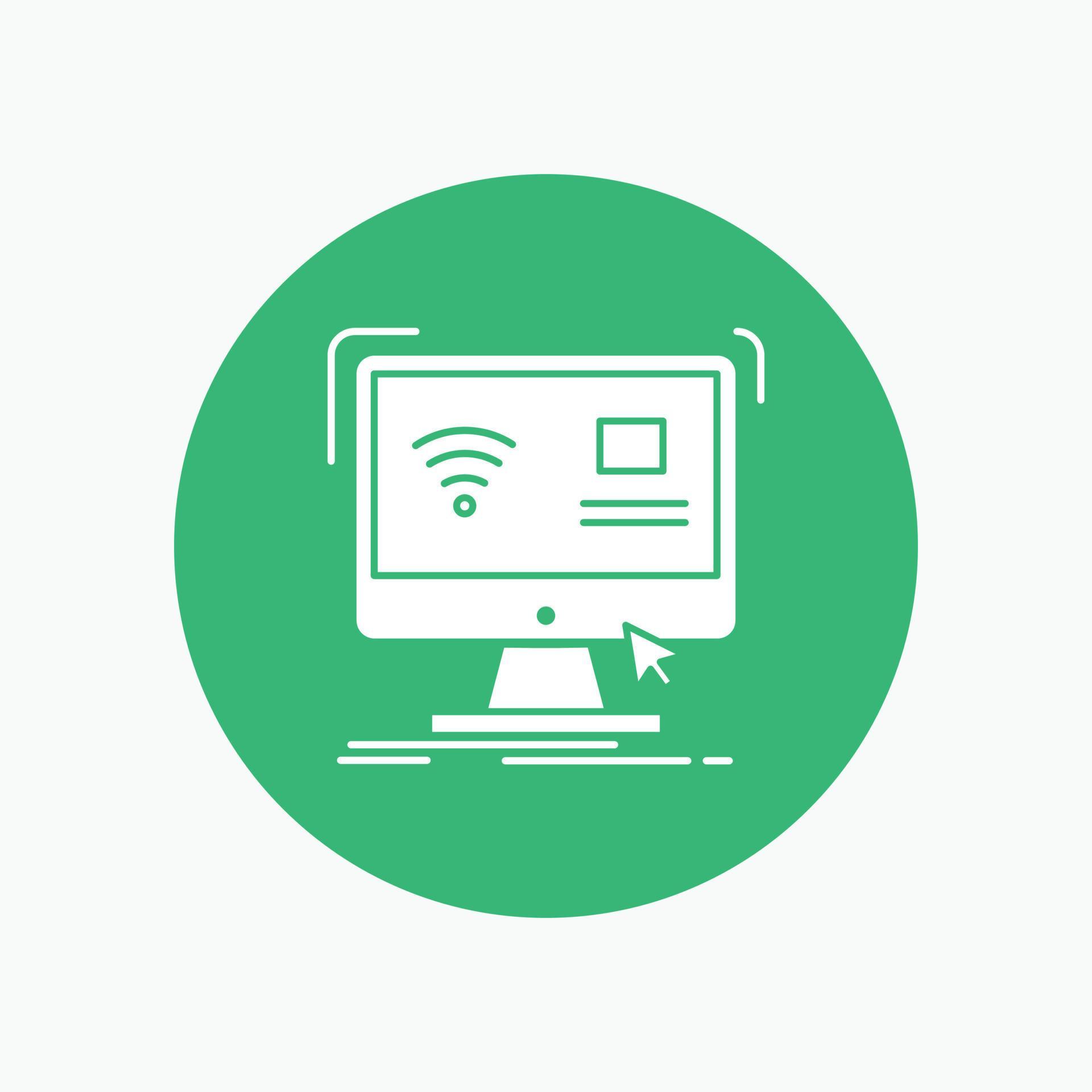 Control Computer Monitor Remote Smart White Glyph Icon In Circle Vector Button Illustration
