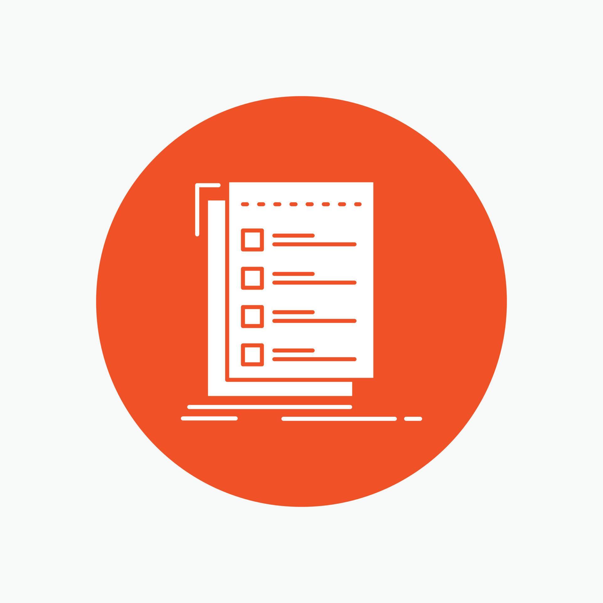 Check. checklist. list. task. to do White Glyph Icon in Circle. Vector Button illustration ...