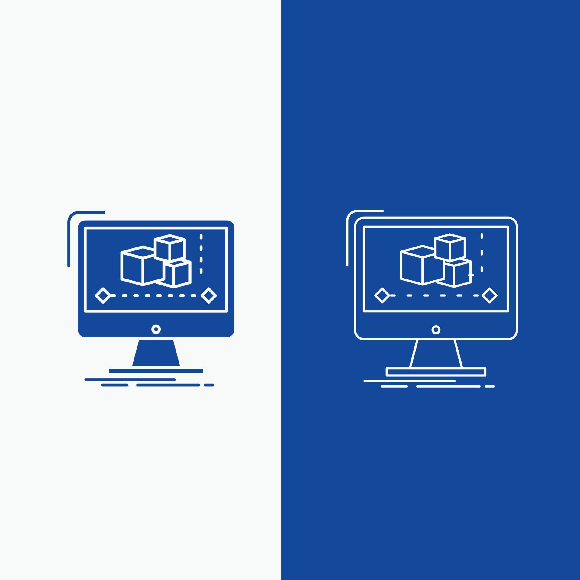 Animation Computer Editor Monitor Software Line And Glyph Web Button In Blue Color Vertical
