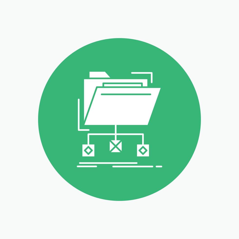 Backup Data Files Folder Network White Glyph Icon In Circle Vector Button Illustration