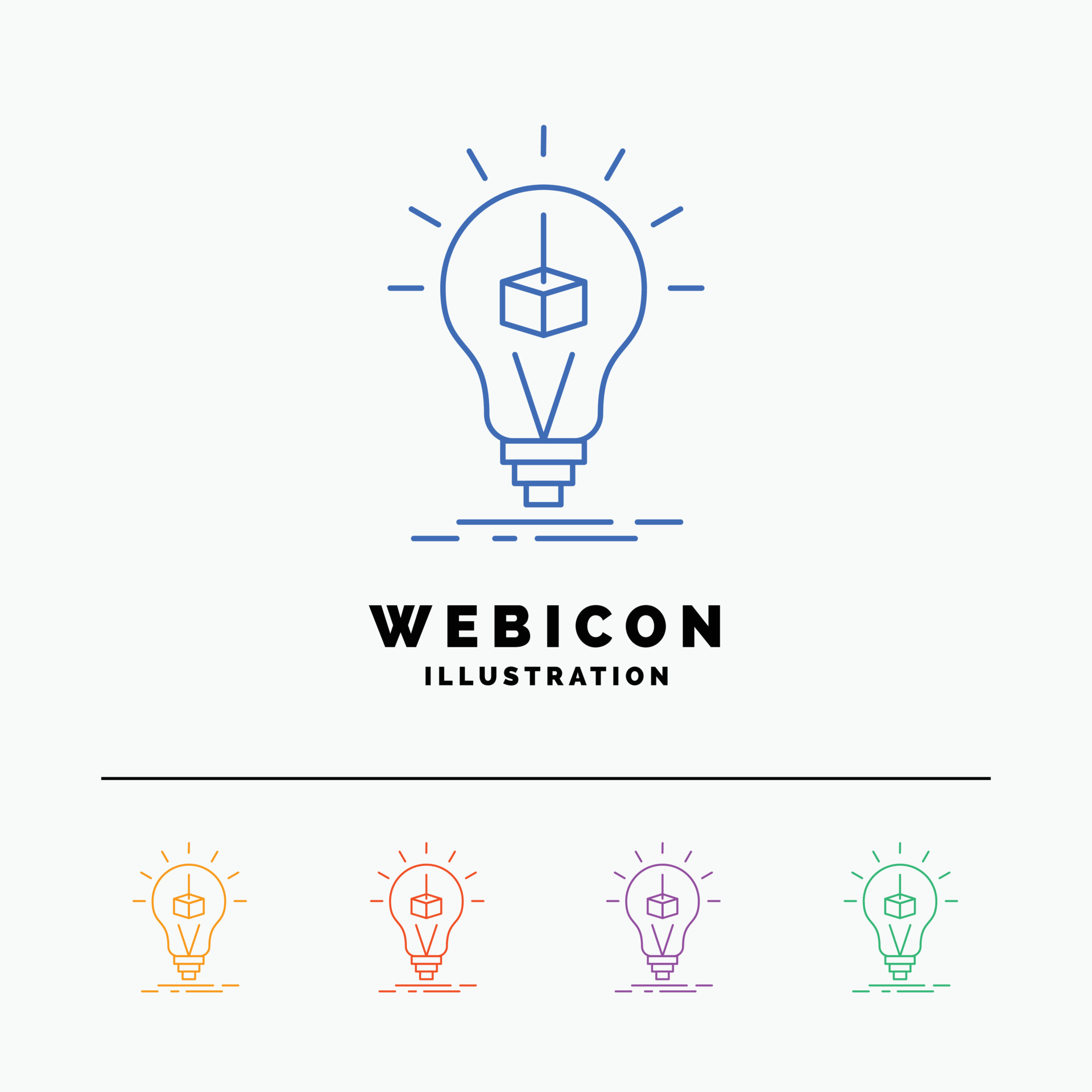 3d Cube. idea. bulb. printing. box 5 Color Line Web Icon Template ...