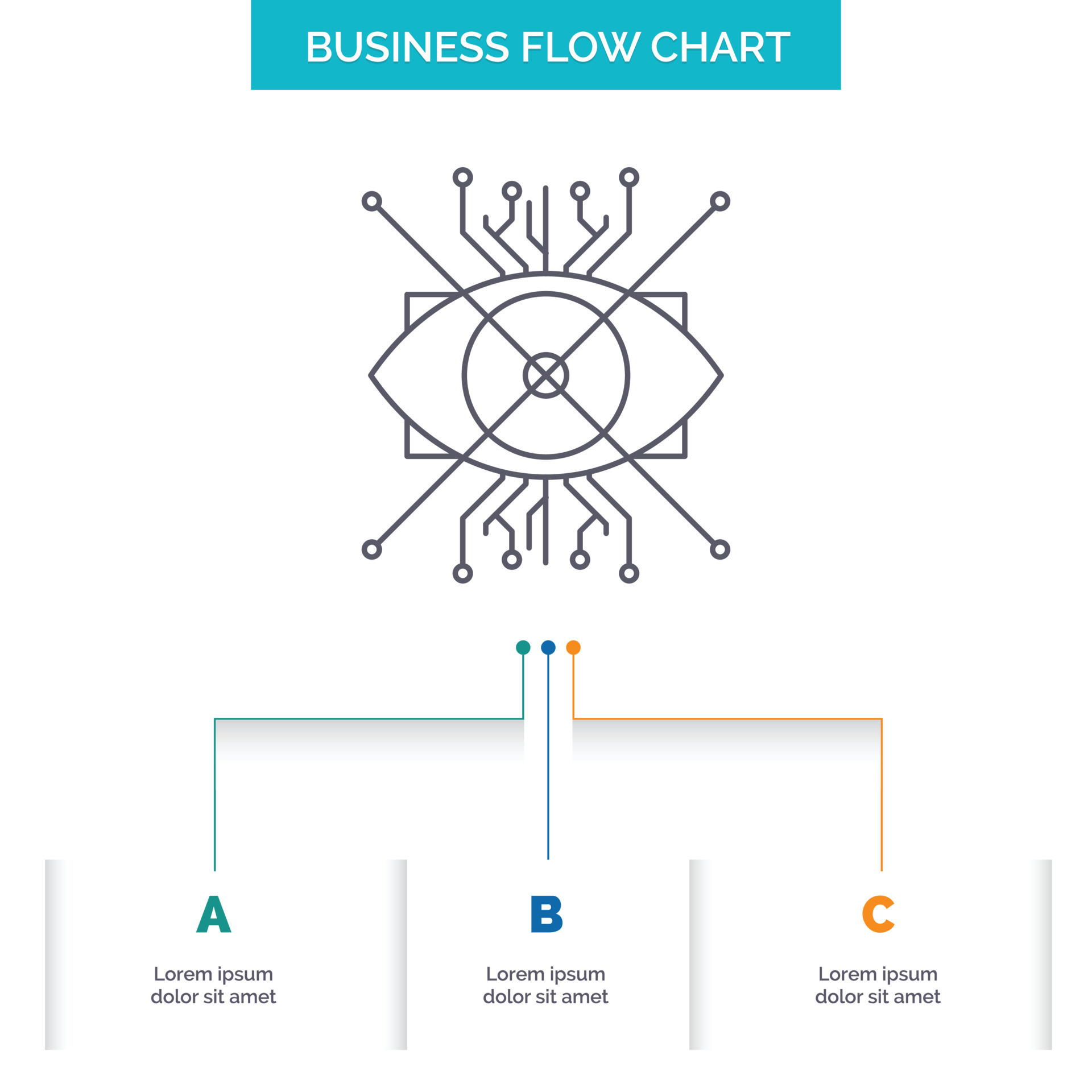 Ar. augmentation. cyber. eye. lens Business Flow Chart Design with 3 ...
