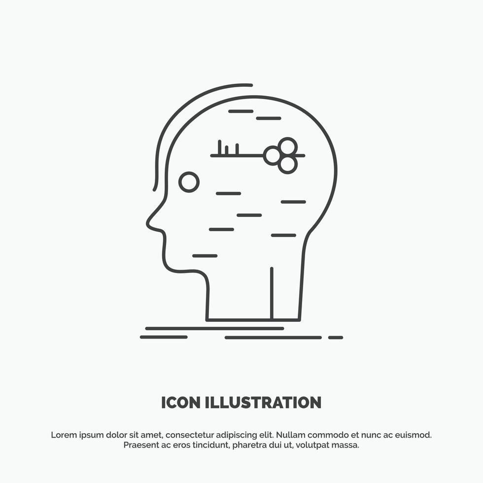 Brain Hack Hacking Key Mind Icon Line Vector Gray Symbol For Ui