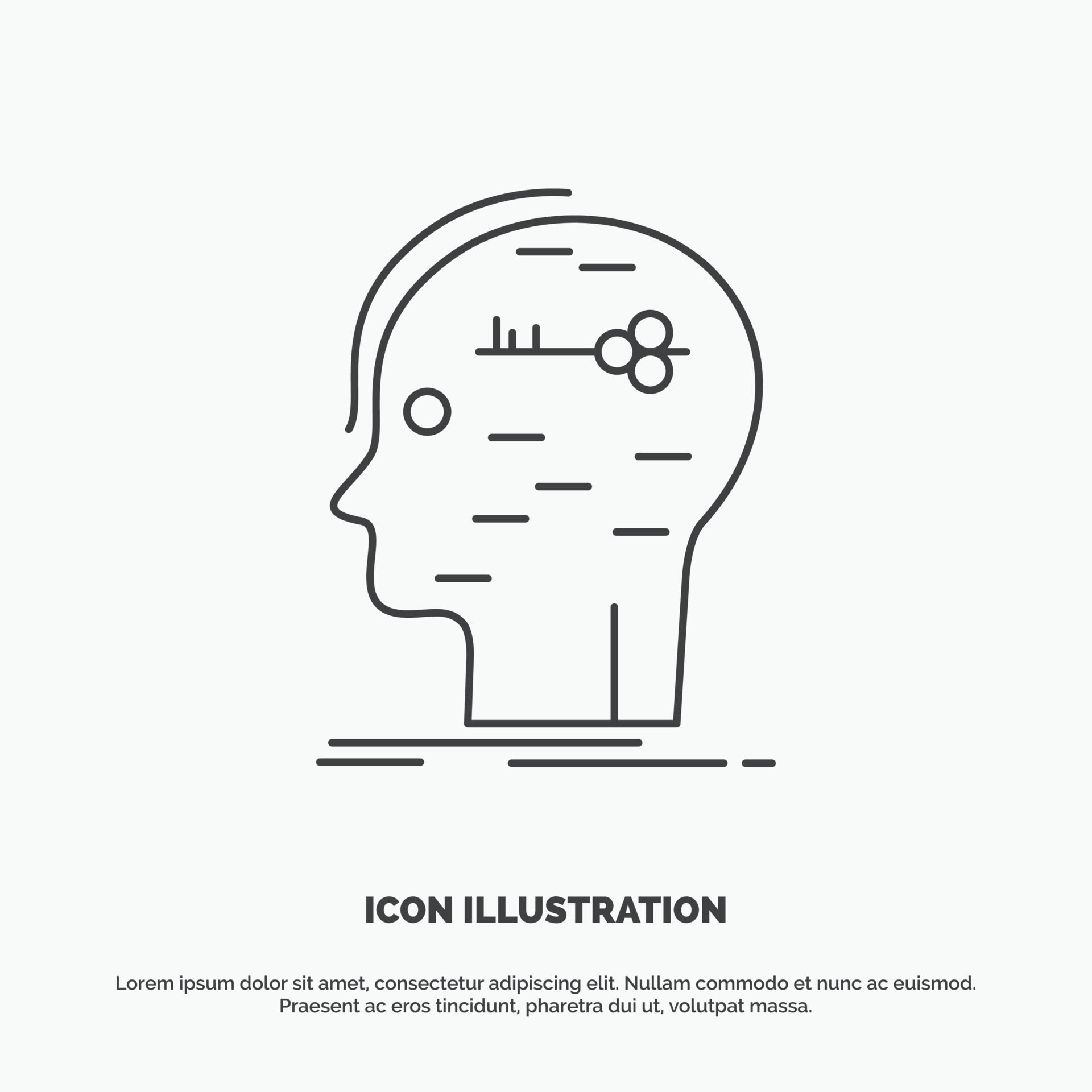 Brain Hack Hacking Key Mind Icon Line Vector Gray Symbol For Ui