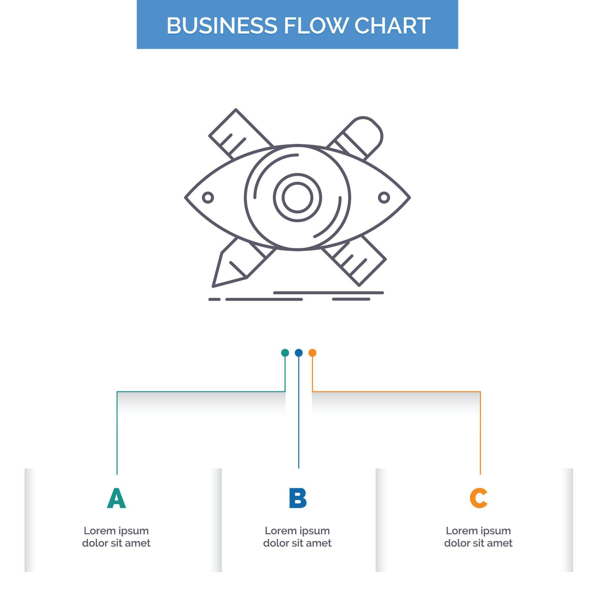 design. designer. illustration. sketch. tools Business Flow Chart Design with 3 Steps. Line Icon ...