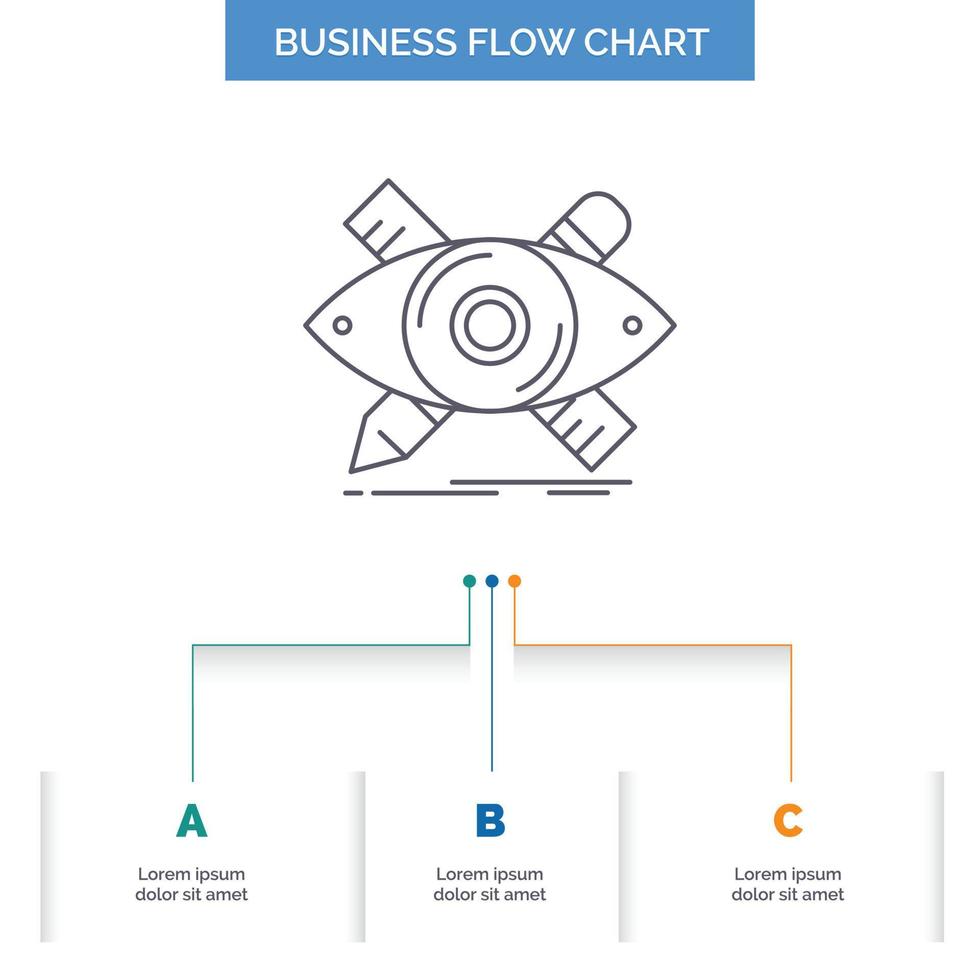 design. designer. illustration. sketch. tools Business Flow Chart Design with 3 Steps. Line Icon ...