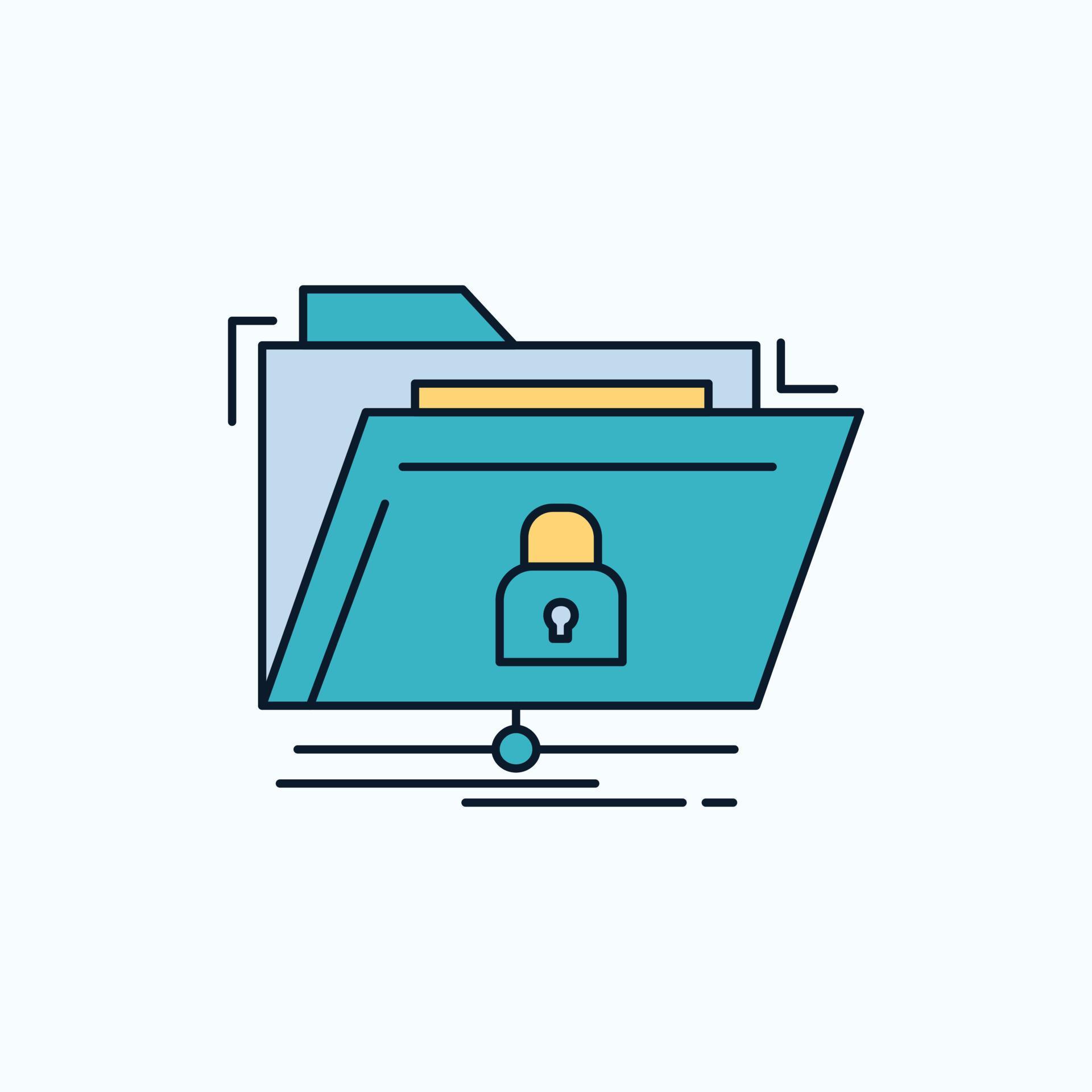 Encryption Files Folder Network Secure Flat Icon Green And Yellow Sign And Symbols For