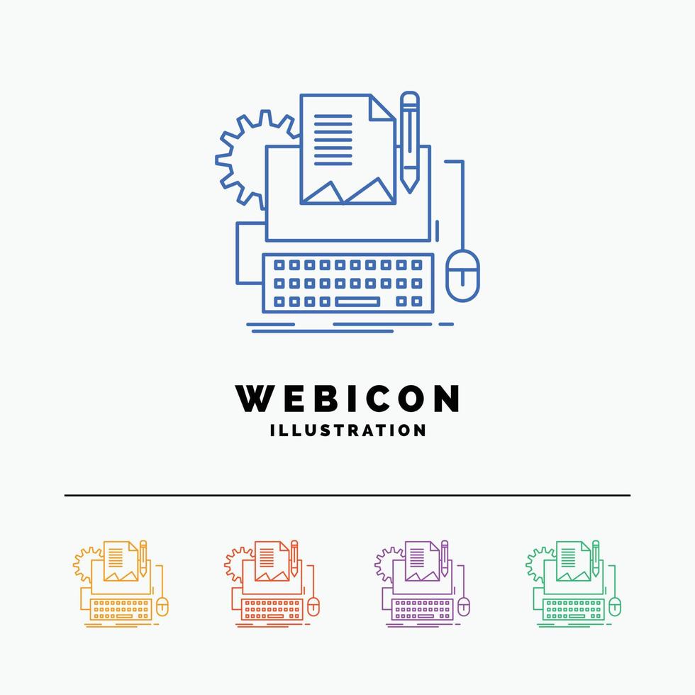 Type Writer Paper Computer Paper Keyboard 5 Color Line Web Icon Template Isolated On White